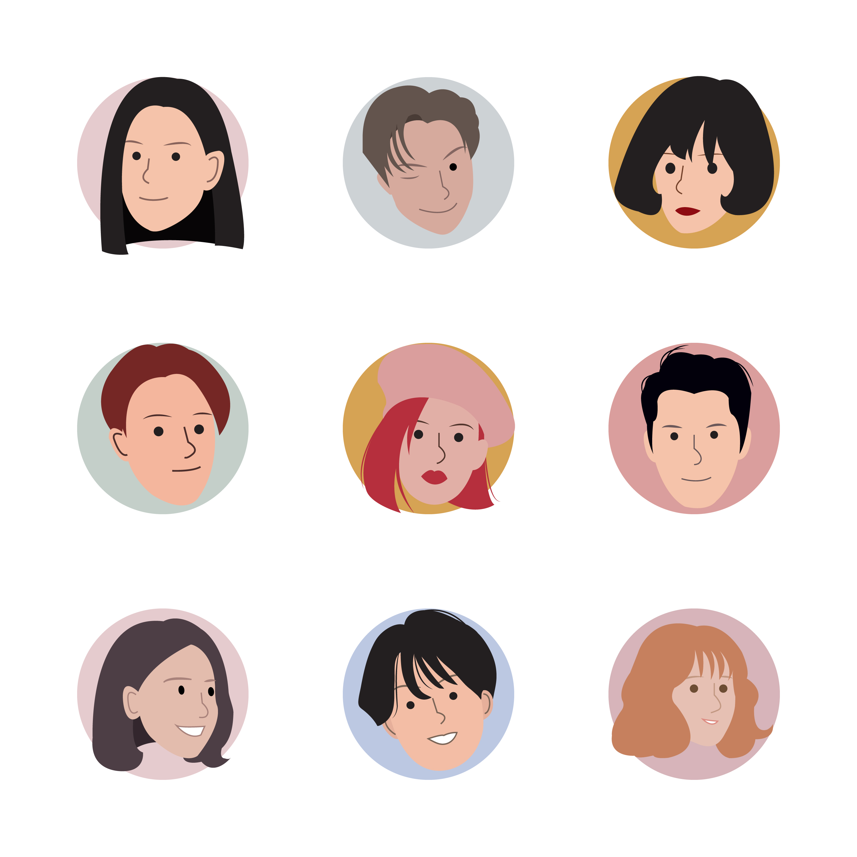 Set of stylish avatar heads in circles 1185295 Vector Art at Vecteezy