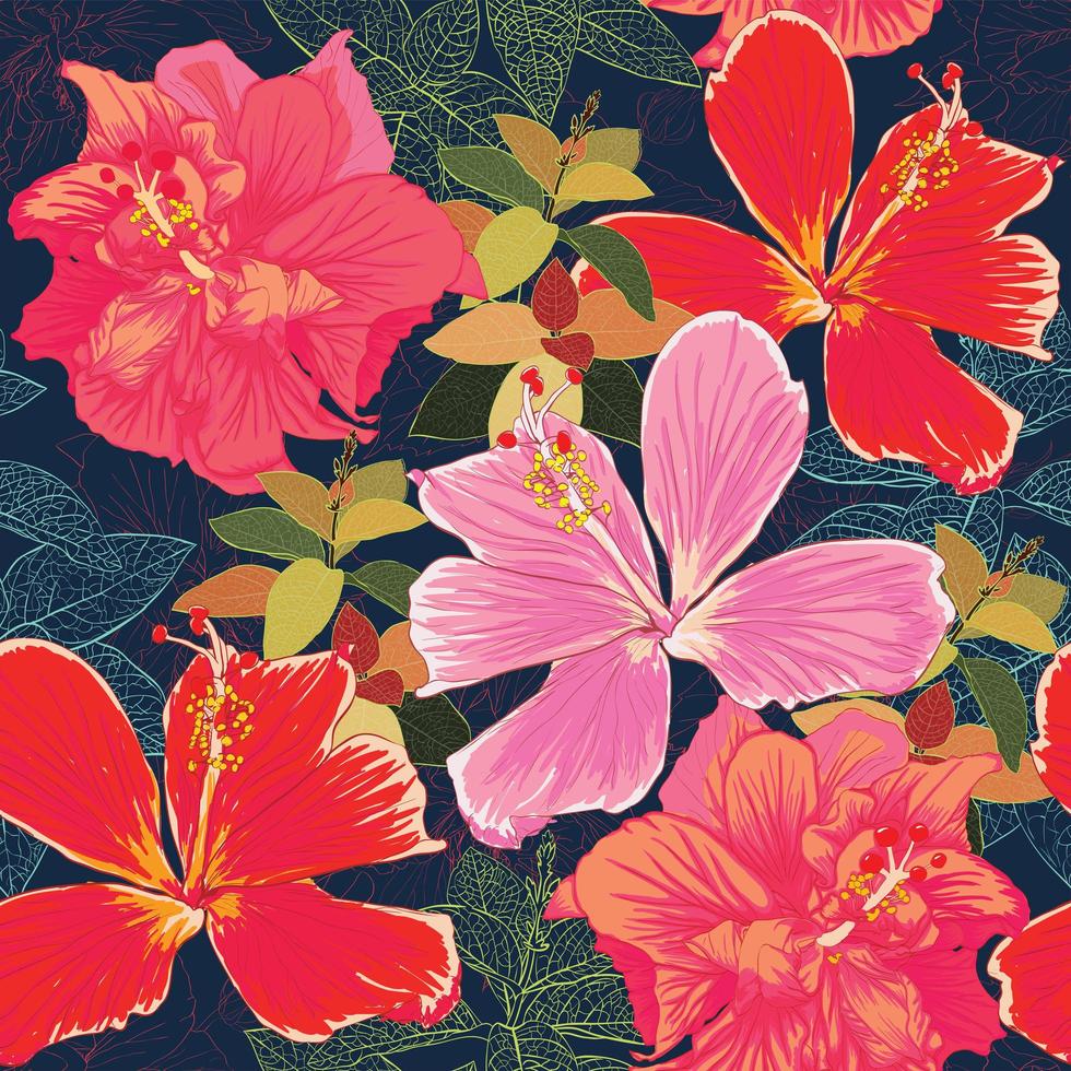 Seamless Pattern Colorful Hibiscus Flowers 01 Eps 1186653 Vector Art At