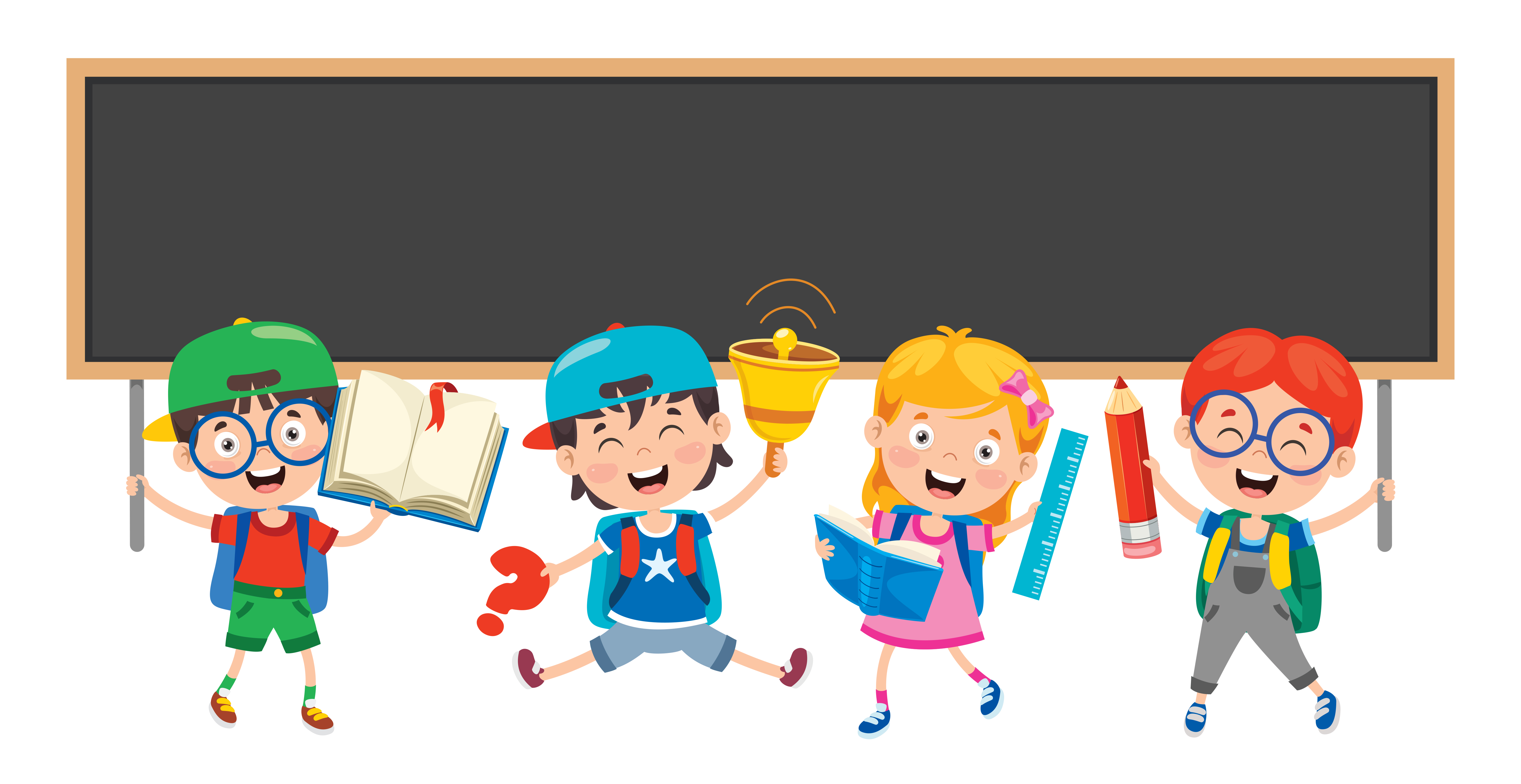 Happy School Children and Blackboard 1219764 Vector Art at Vecteezy