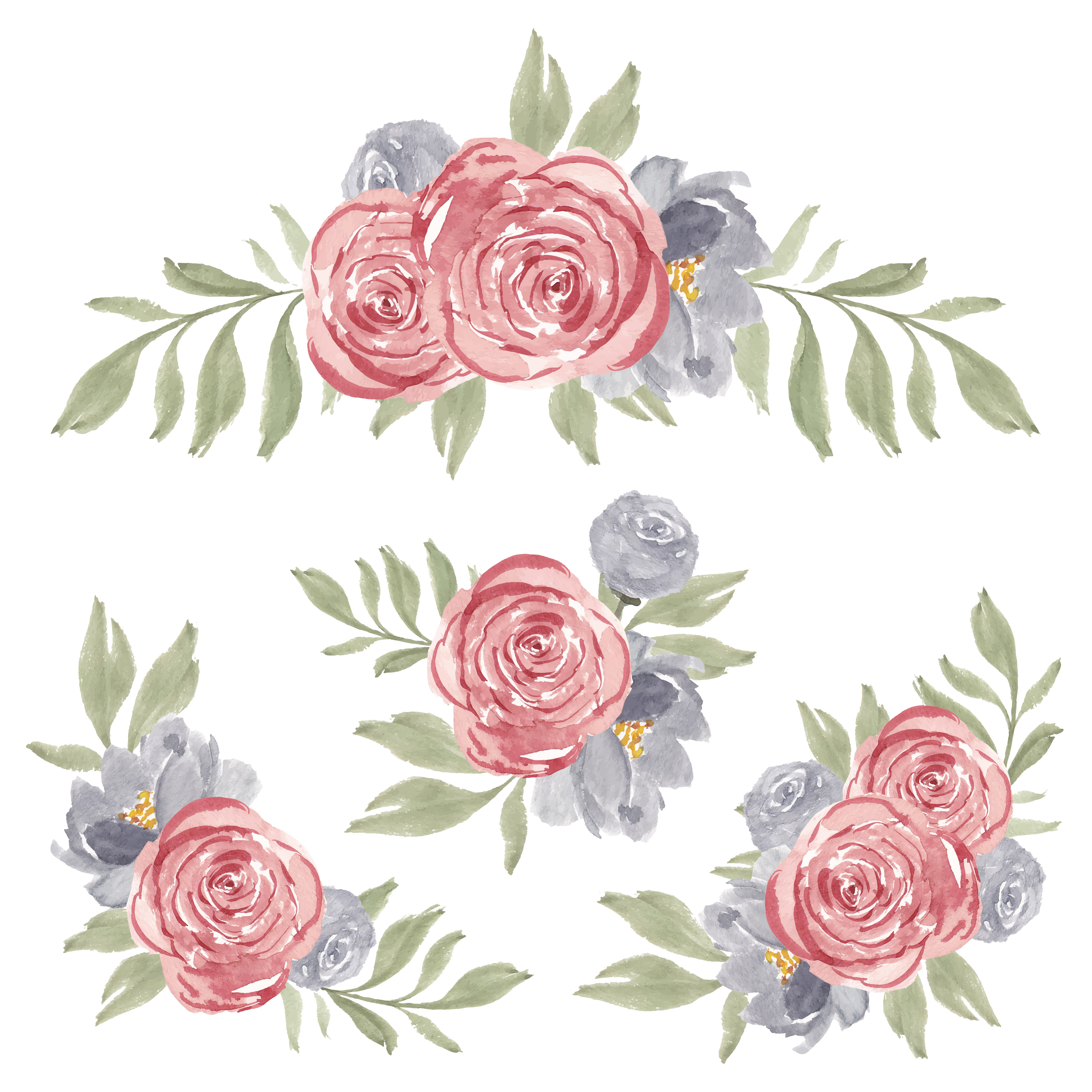 Watercolor Rose Flower Arrangement Set 1219803 Vector Art At Vecteezy