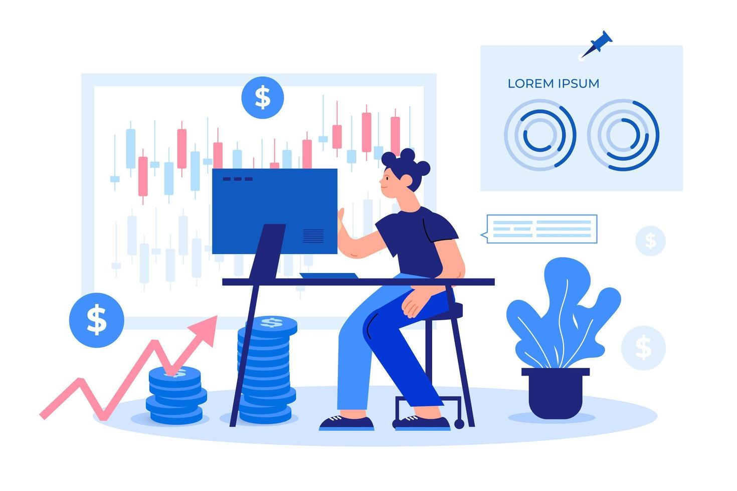 Flat design of working trader - Download Free Vectors, Clipart Graphics & Vector Art