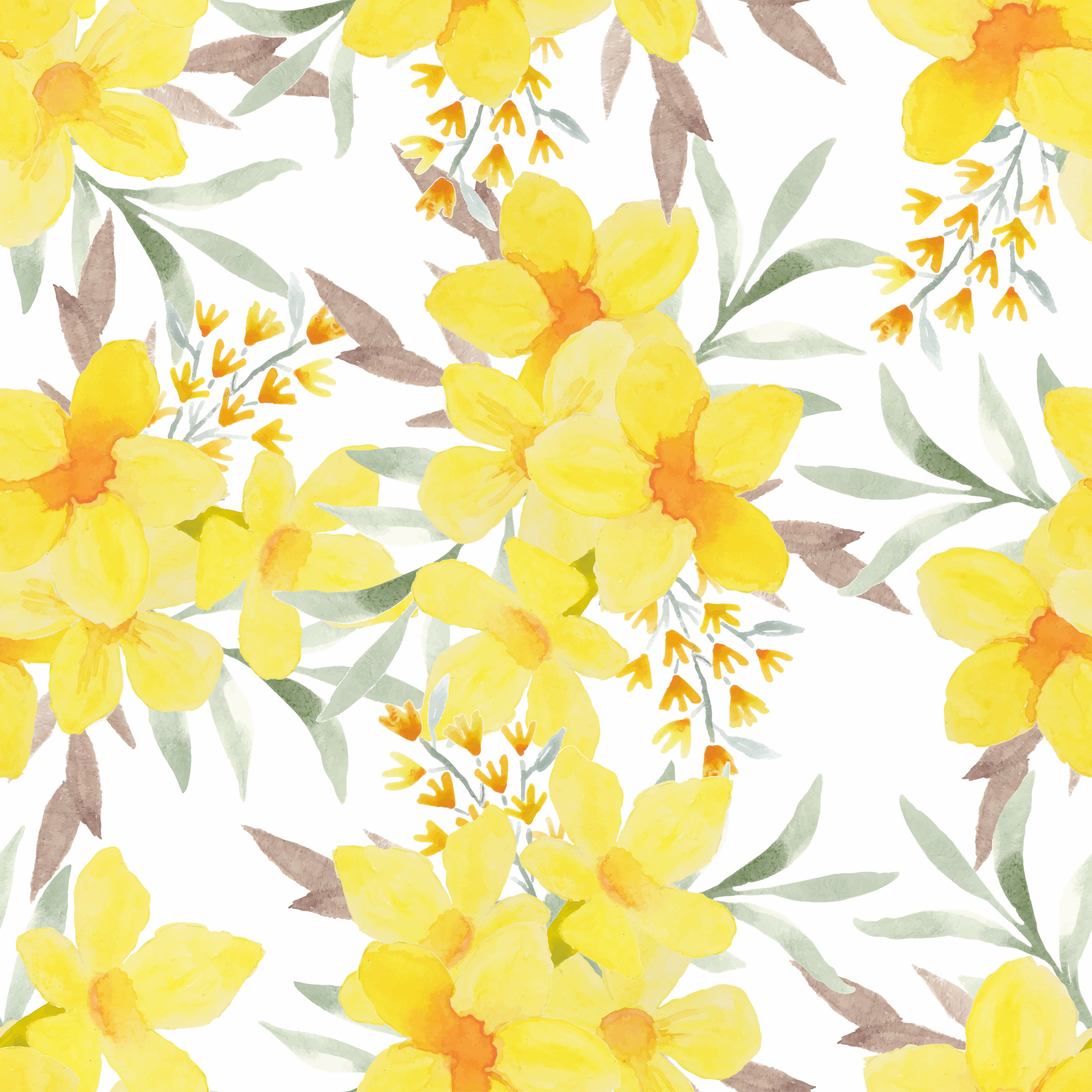 Yellow Watercolor Tropical Floral Seamless Pattern 1221929 Vector Art