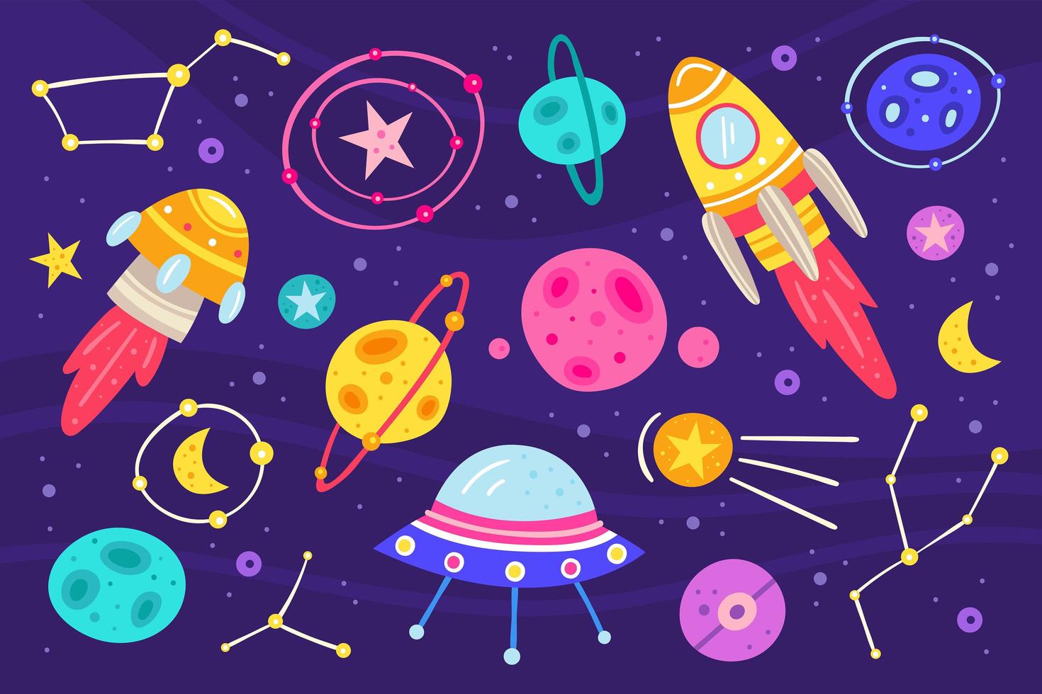 Colorful Space Elements Set 1222522 Vector Art At Vecteezy