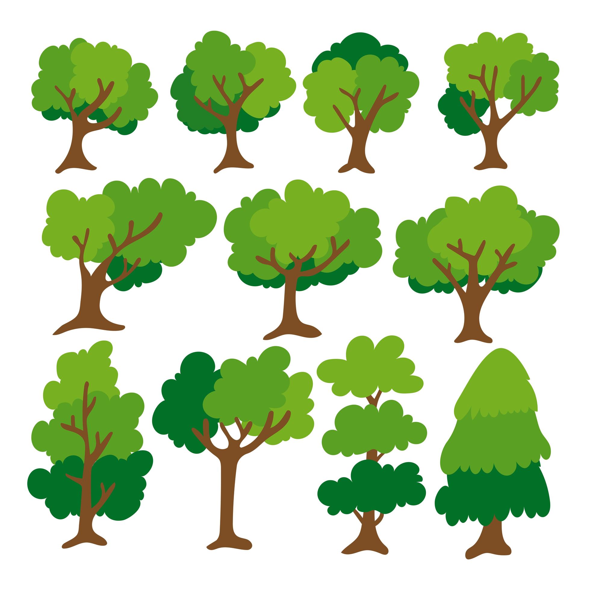 Flat tree icon set. 1225984 Vector Art at Vecteezy