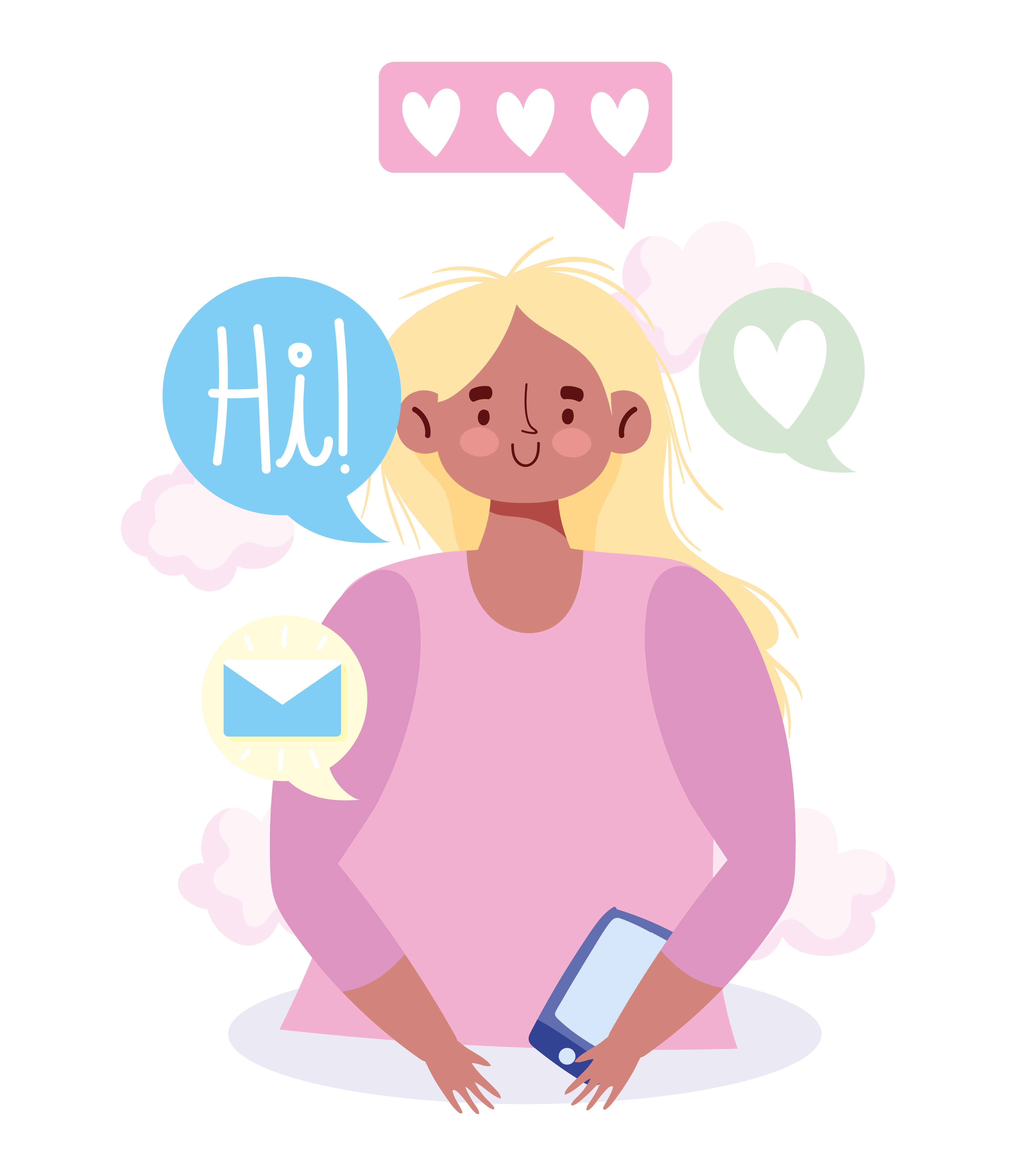 Young Woman with Smartphone Texting 1234243 Vector Art at Vecteezy