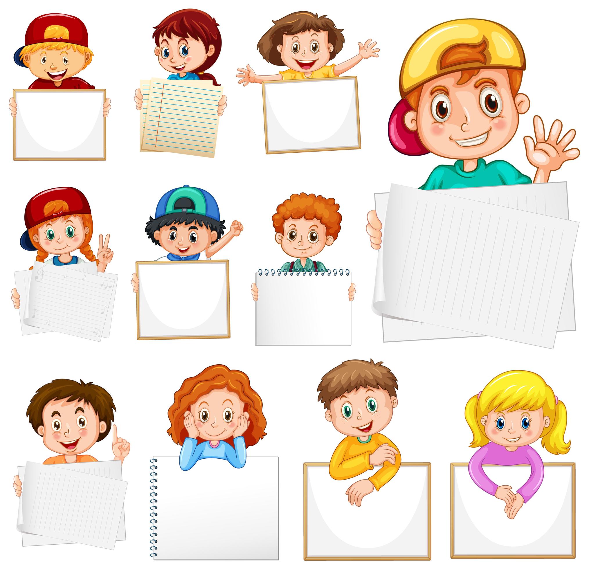 Blank sign template with many kids on white 1234902 Vector Art at Vecteezy