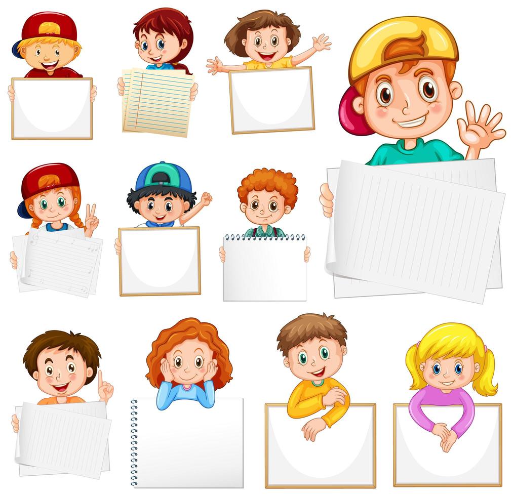 Blank sign template with many kids on white 1234902 Vector Art at Vecteezy