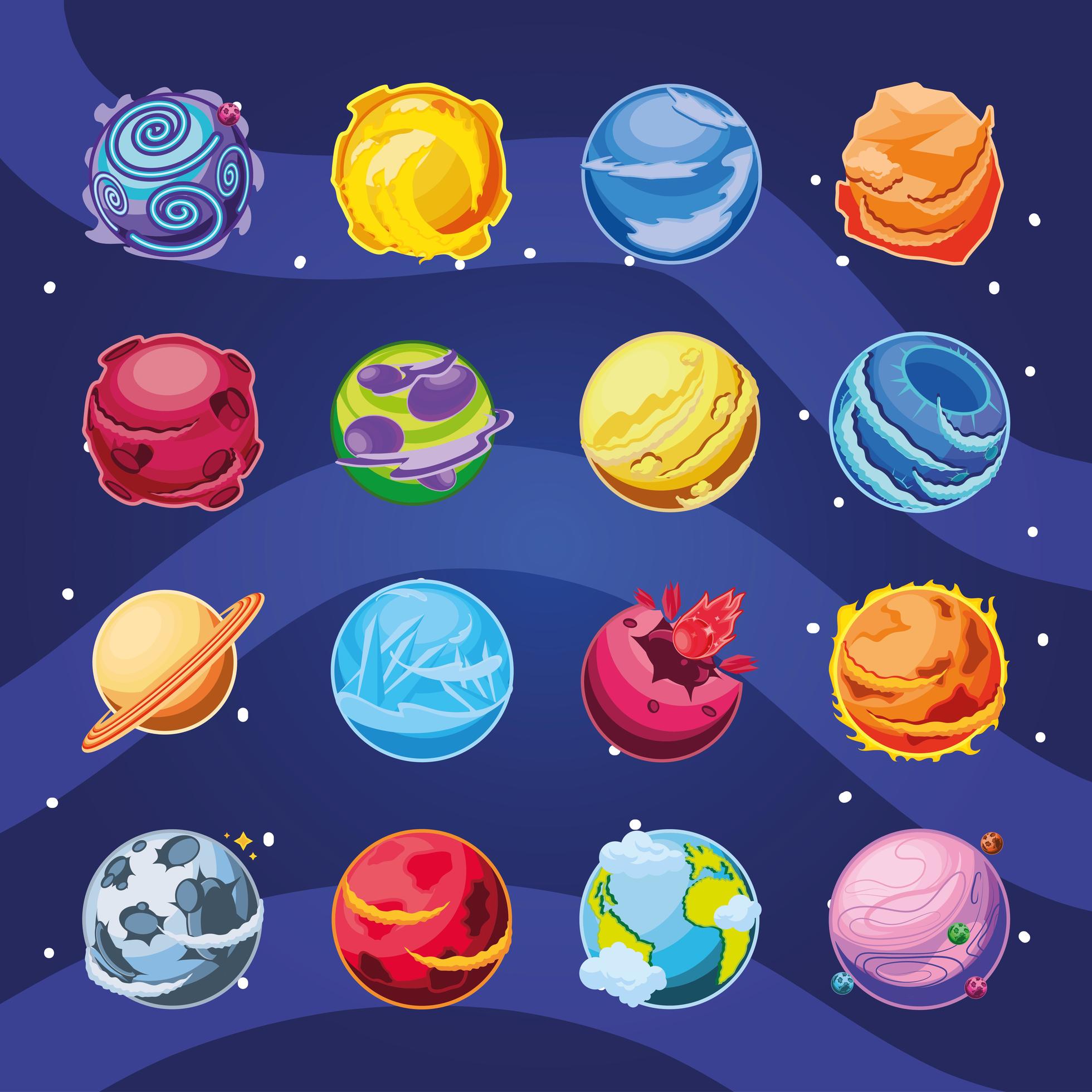Fantastic planets set of icons 1240536 Vector Art at Vecteezy