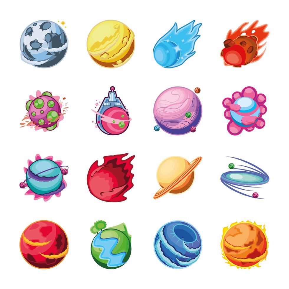 Set of fantastic planets icons 1240539 Vector Art at Vecteezy