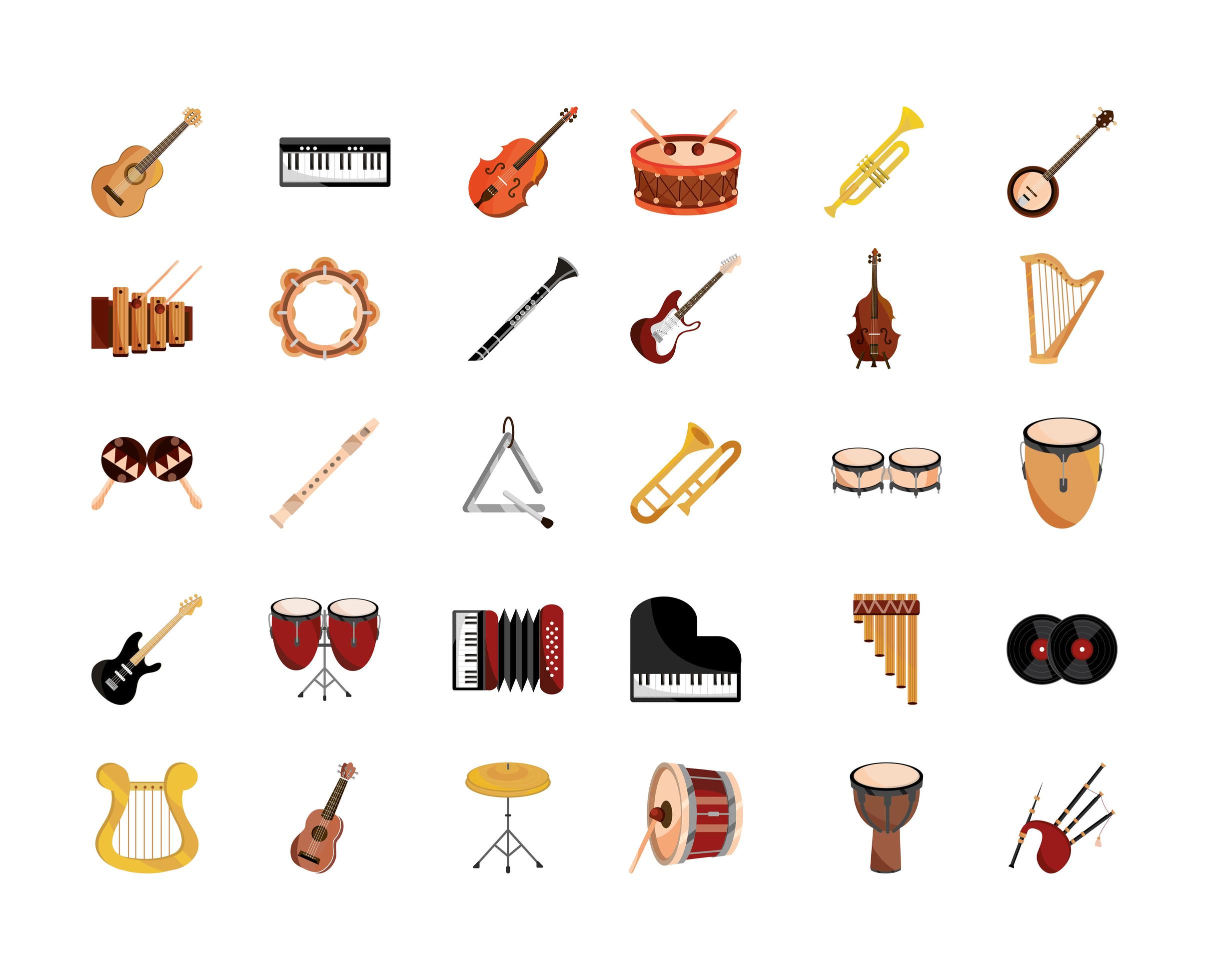 Musical instruments icon set 1248820 Vector Art at Vecteezy Musical instruments icon set 1248820 Vector Art at Vecteezy