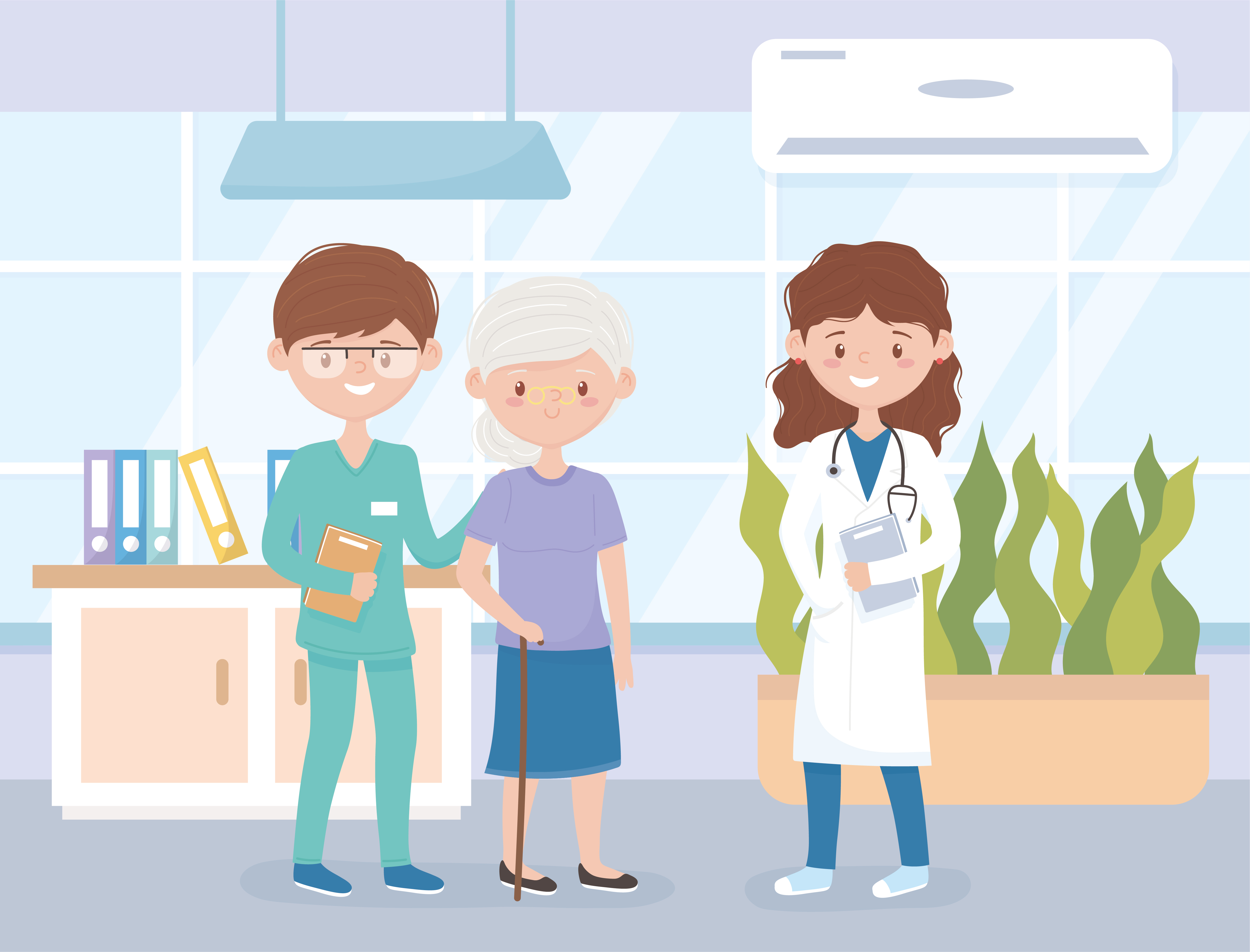 Physician And Nurse Taking Care Of An Elderly Patient 1249291 Vector Art At Vecteezy