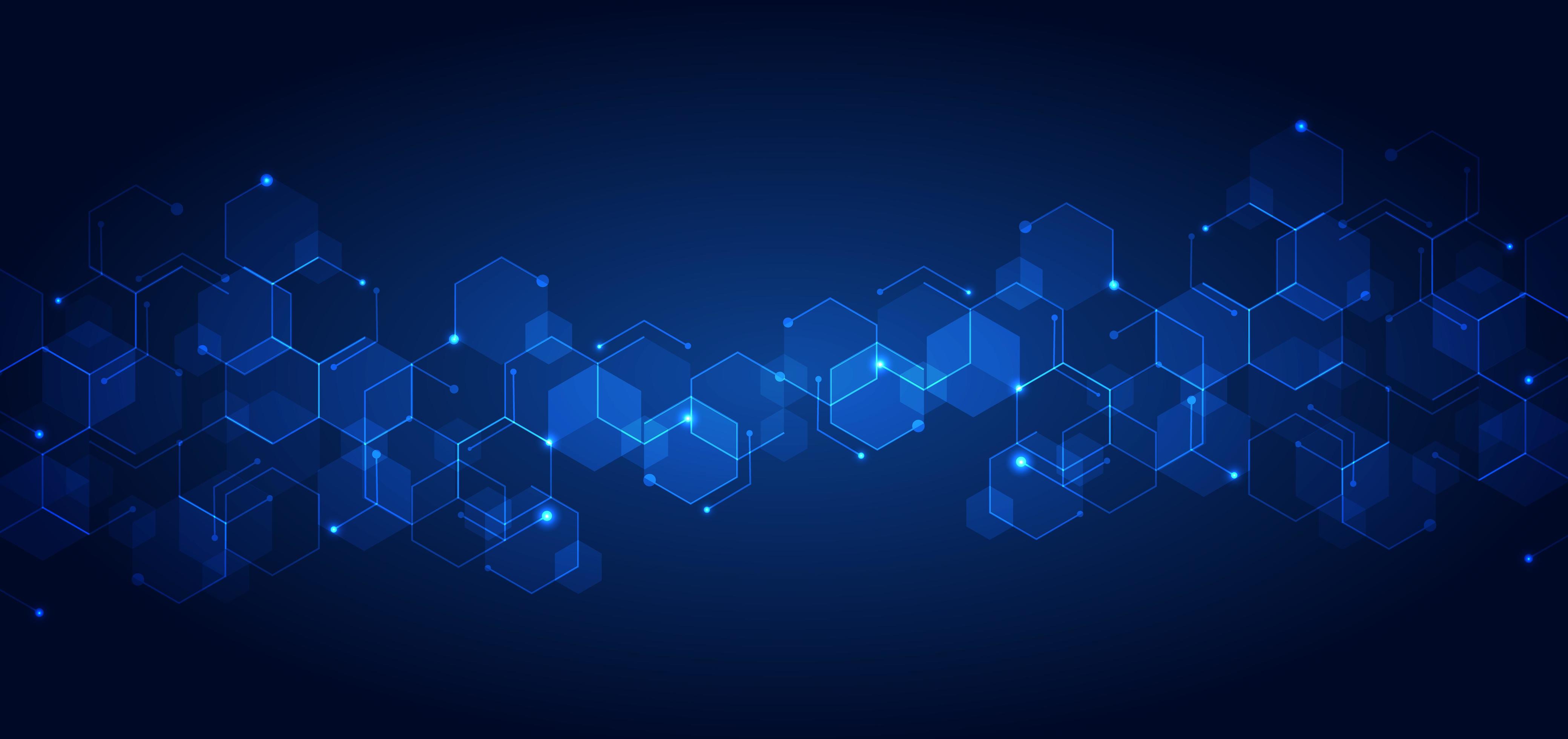 Abstract technology blue geometric hexagons pattern with glowing lights ... Abstract technology blue geometric hexagons pattern with glowing lights ...