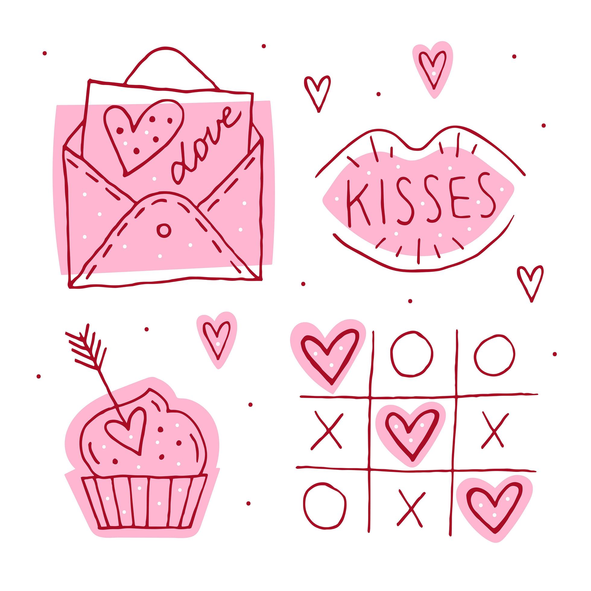 St.Valentines Day doodle set of elements. 1259100 Vector Art at Vecteezy