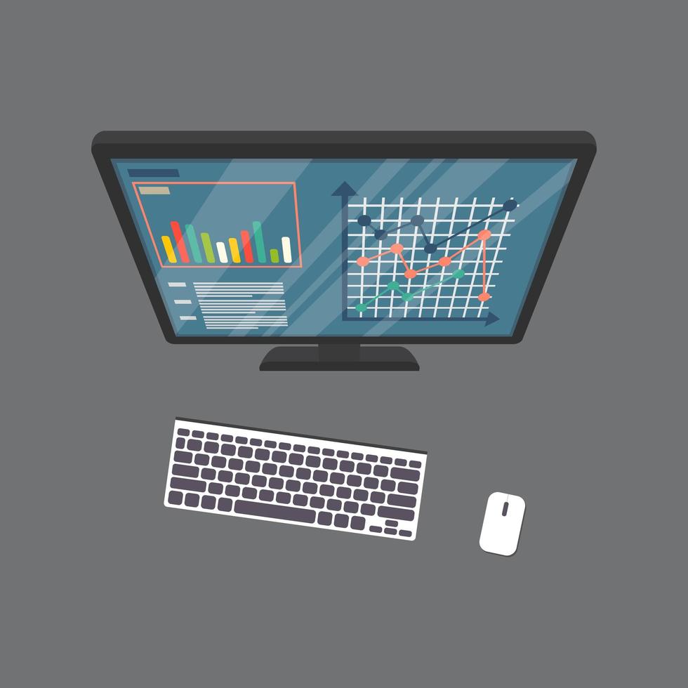 Top view of monitor, keyboard and mouse on the table 1266315 Vector Art ...