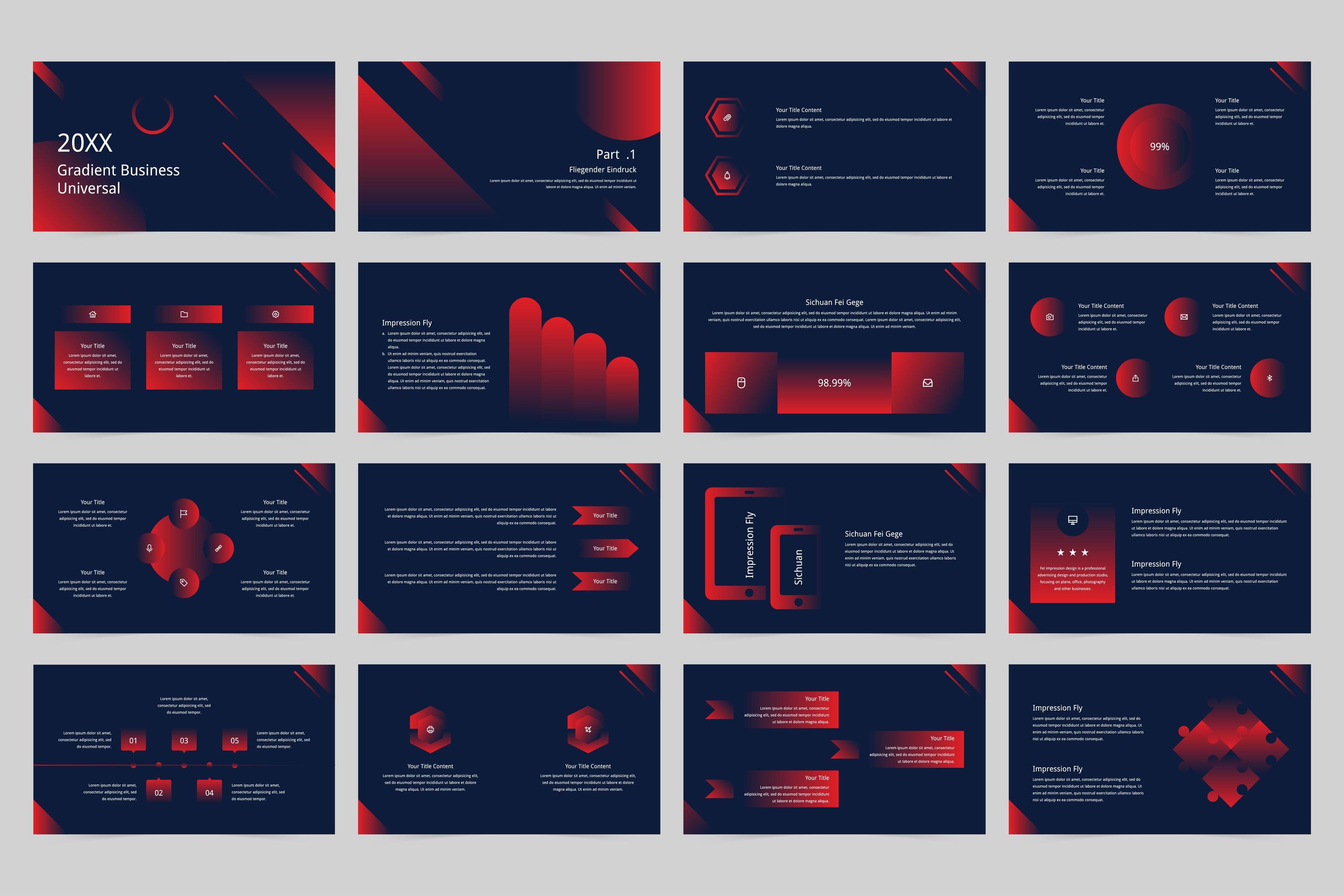 Large set of gradient business universal presentation templates ...