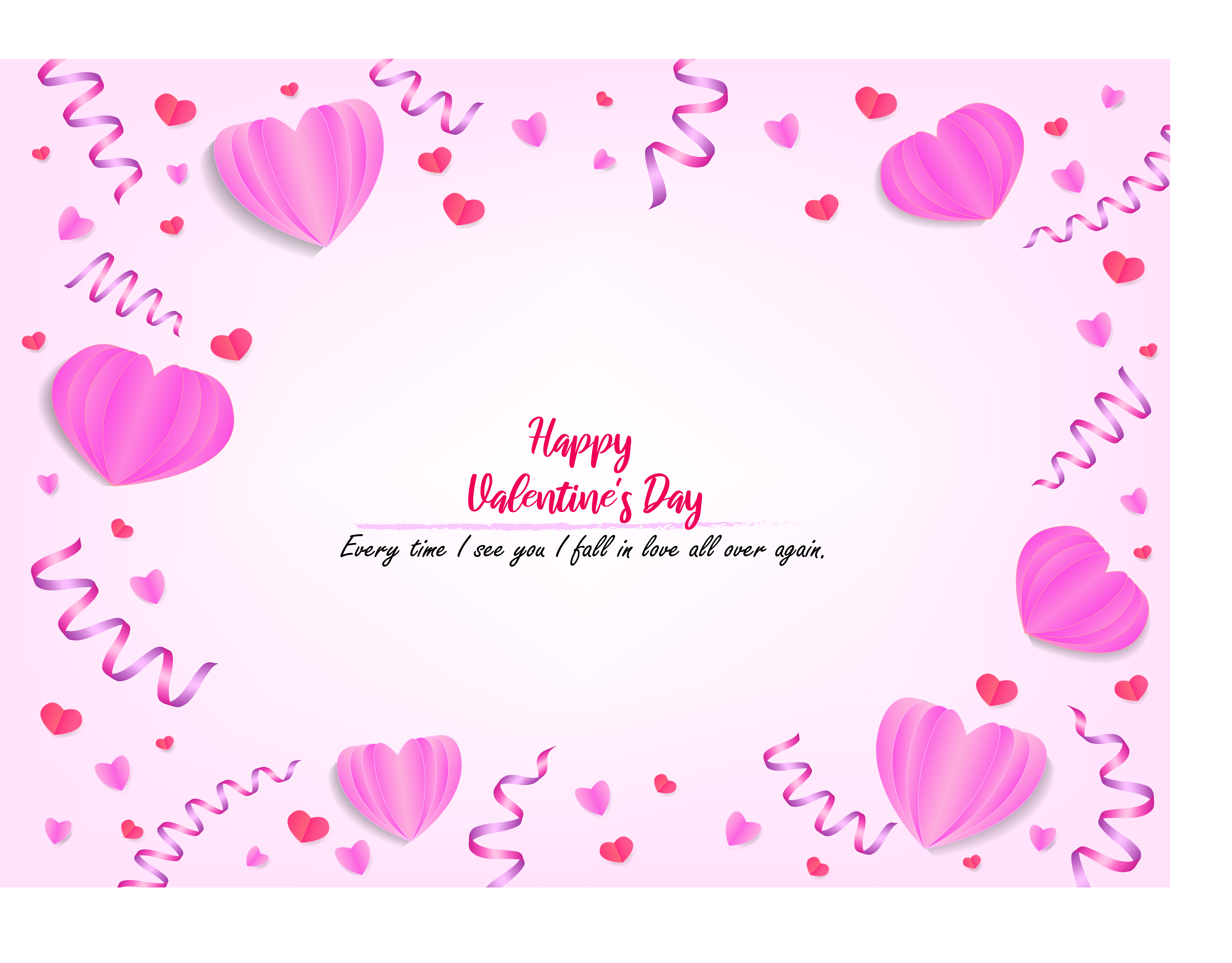 Happy Valentines Day Pink Paper Heart And Ribbon Greeting Card