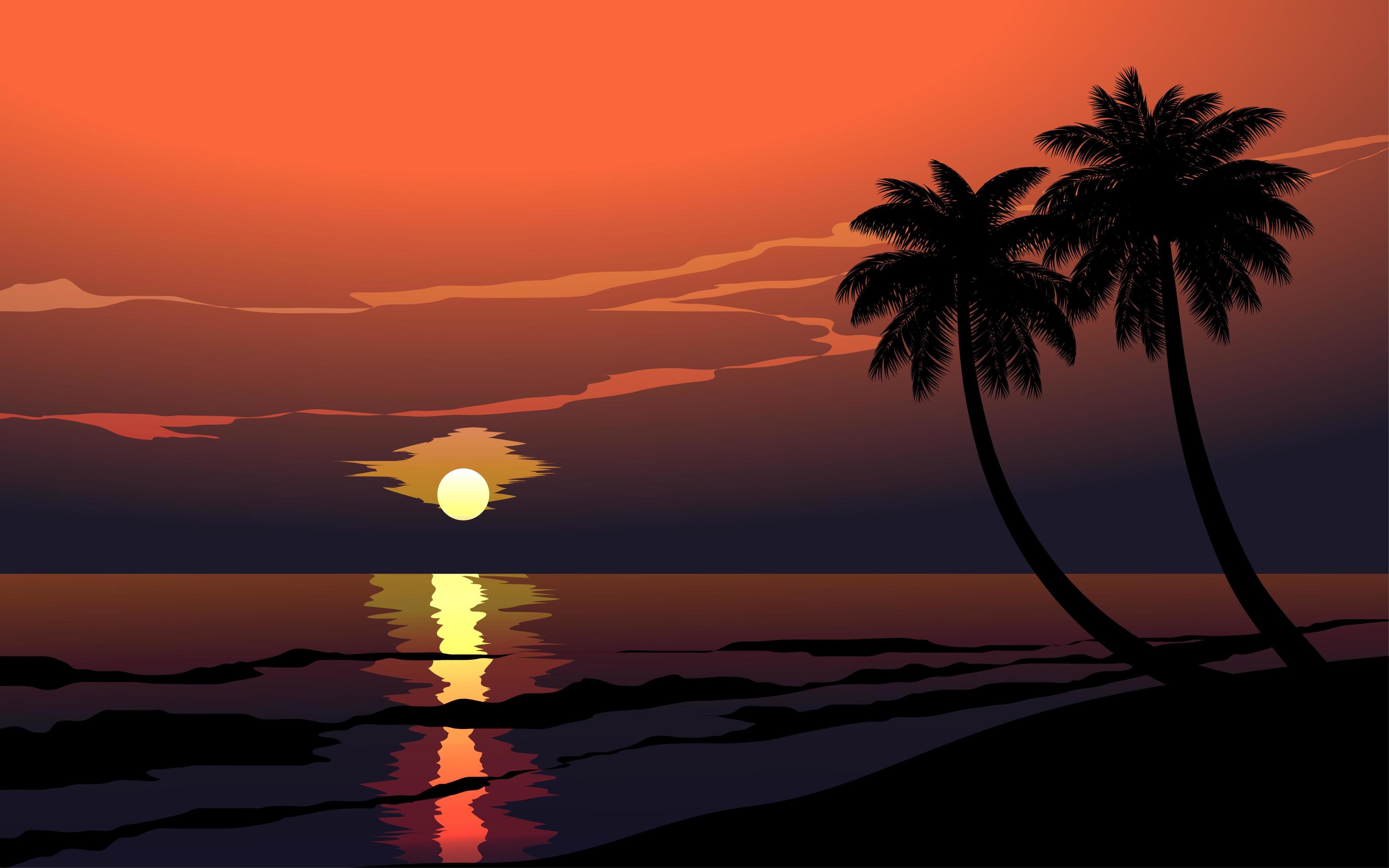 Beautiful Beach Sunset With Palm Trees 1308326 Vector Art At Vecteezy