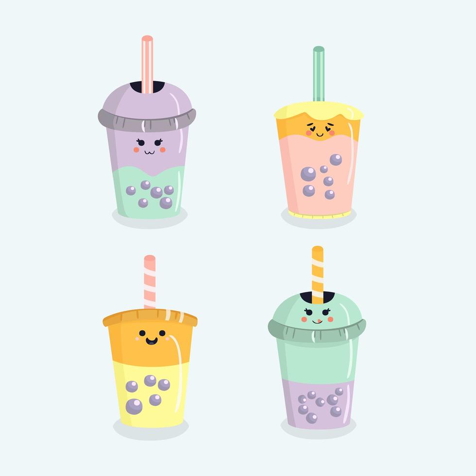 Cute Bubble Tea Character Collection 1338551 Vector Art At Vecteezy