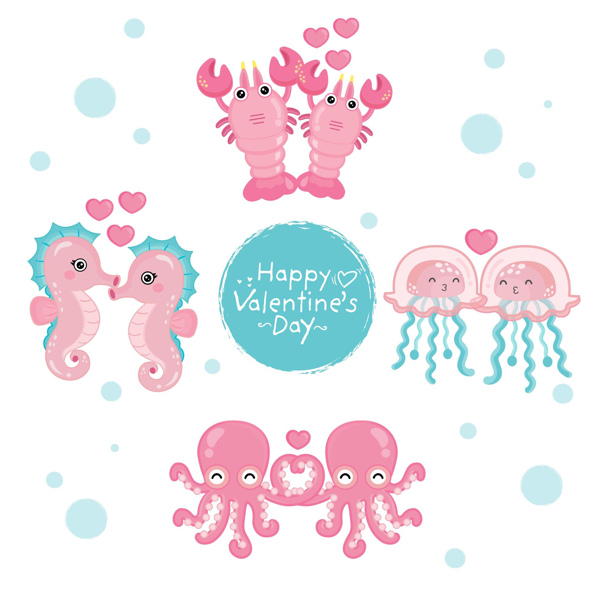 Set of sea animals for Valentine's Day celebration 1338608 Vector Art ...