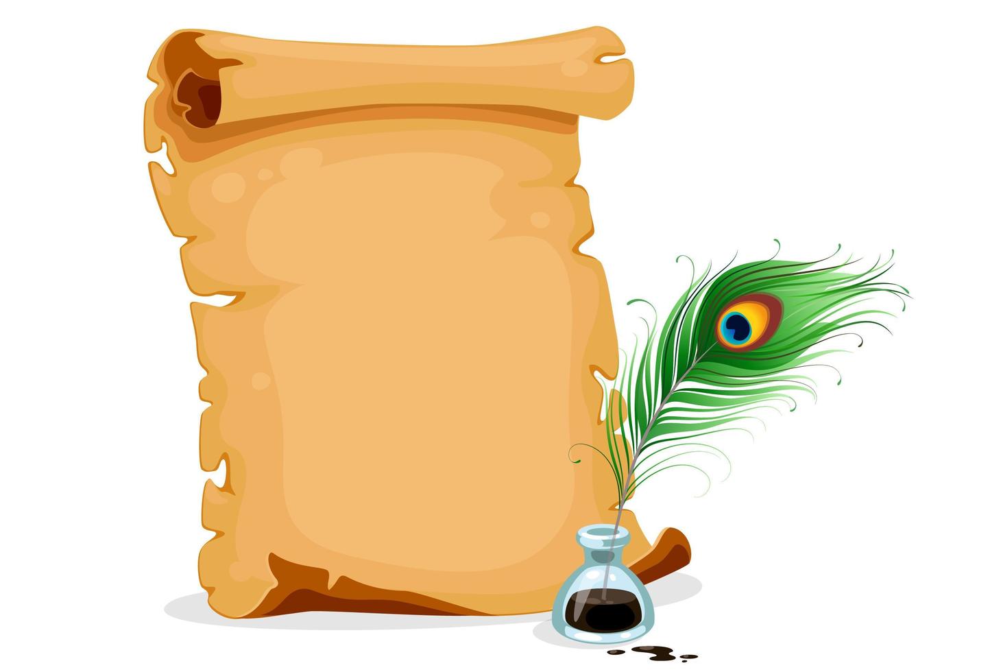 Papel De Pergamino Antiguo Con Tintero Y Pluma De Pavo Real 1339674 Vector En Vecteezy