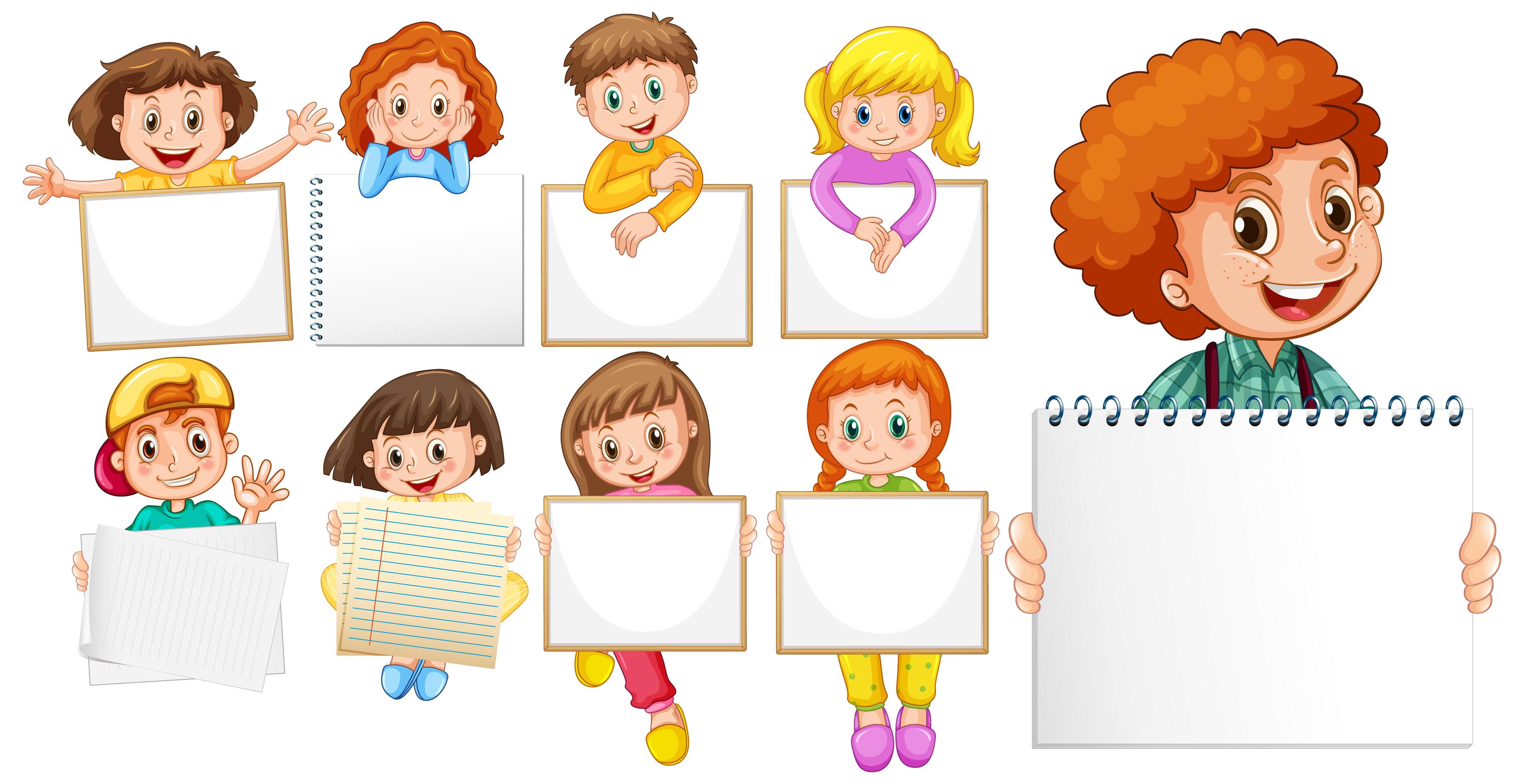 Blank sign template with happy children 1346844 Vector Art at Vecteezy