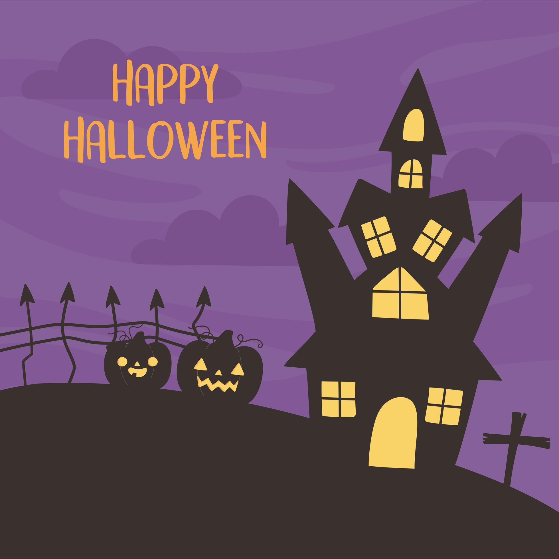 Happy halloween greeting with haunted house 1372937 Vector Art at Vecteezy