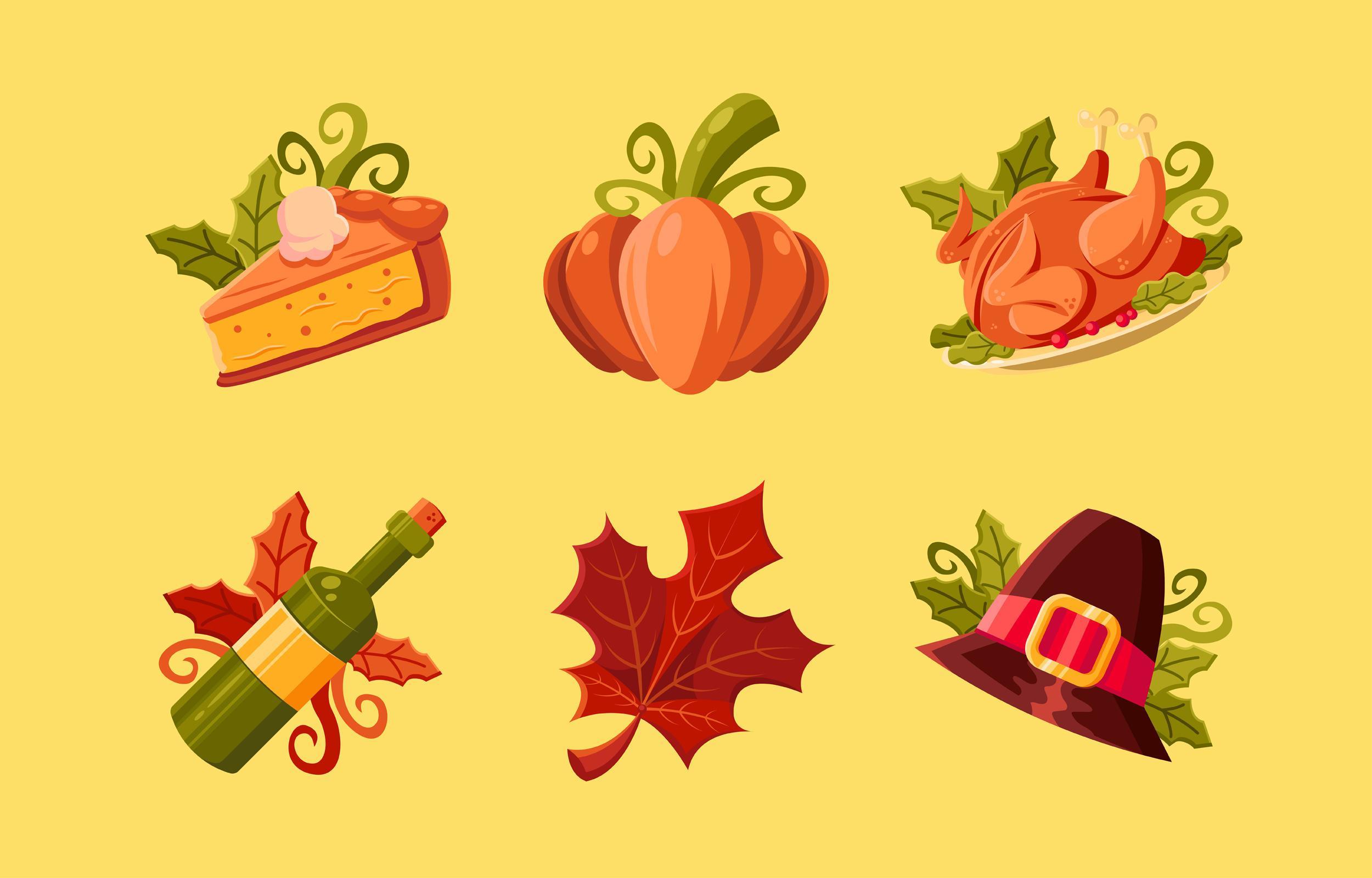 Icons Pack for Thanksgiving with Eye-Catching Color 1384578 Vector Art ...