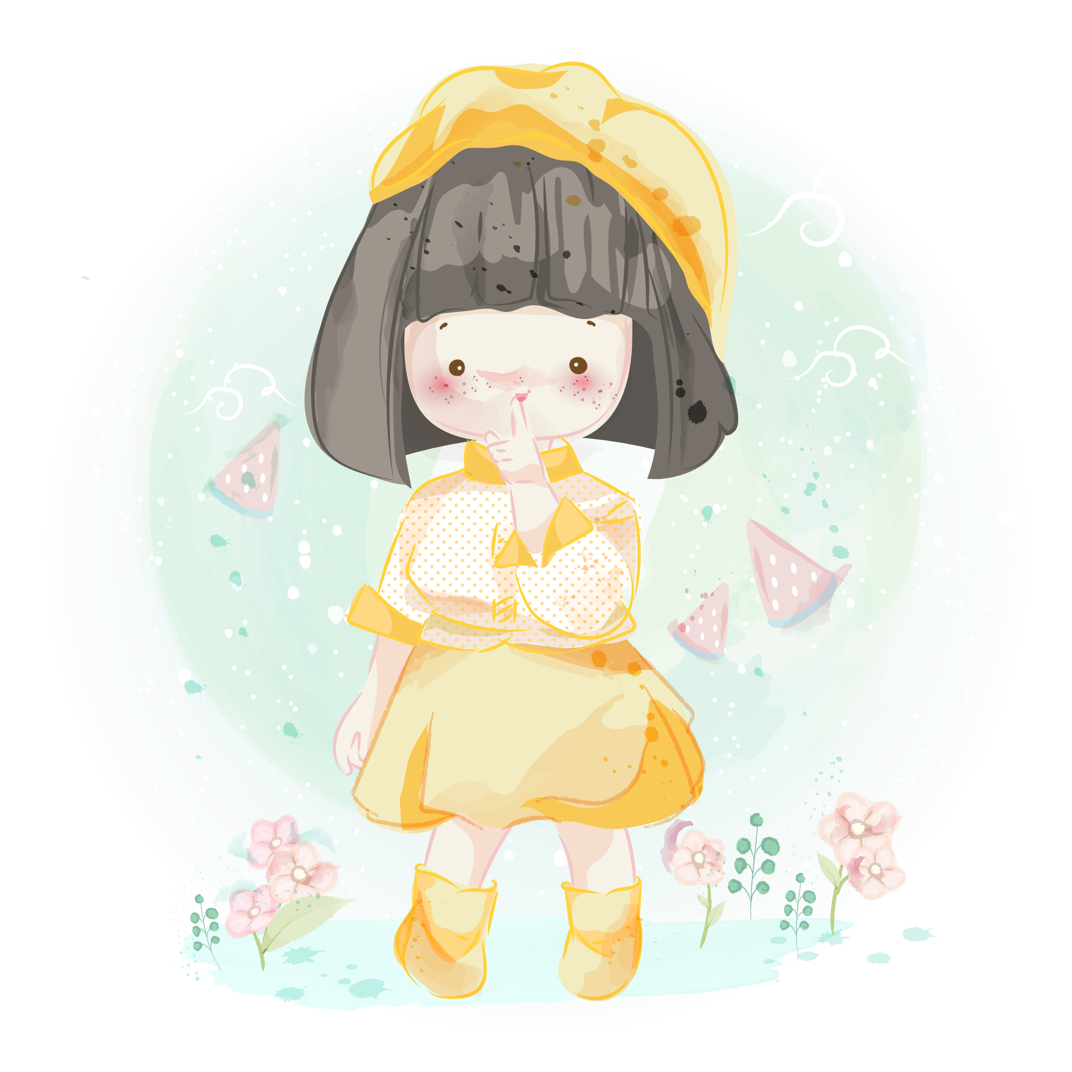 Hand drawn cute little girl in yellow 1406296 Vector Art at Vecteezy Hand drawn cute little girl in yellow 1406296 Vector Art at Vecteezy