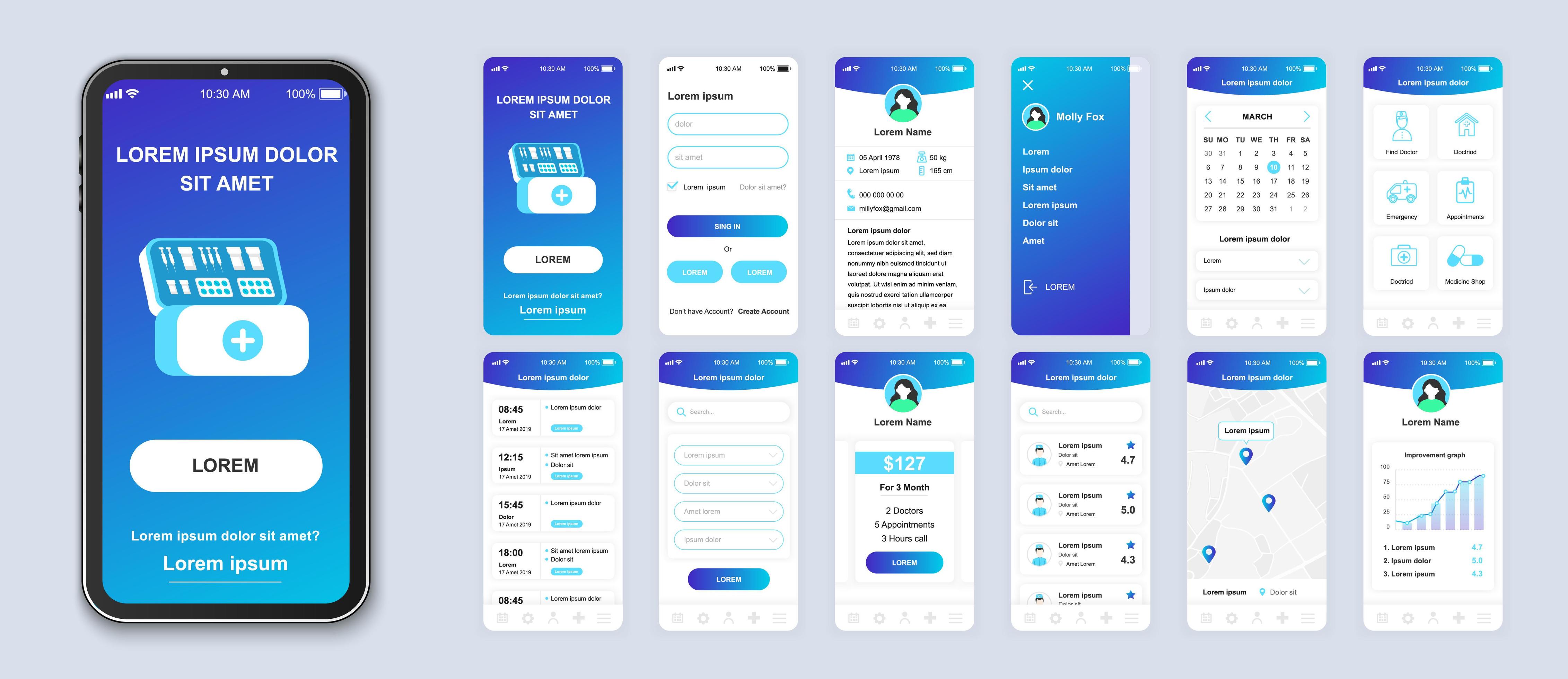 Blue gradient medicine UI smartphone interface vector 1408325 Vector ... Blue gradient medicine UI smartphone interface vector 1408325 Vector ...