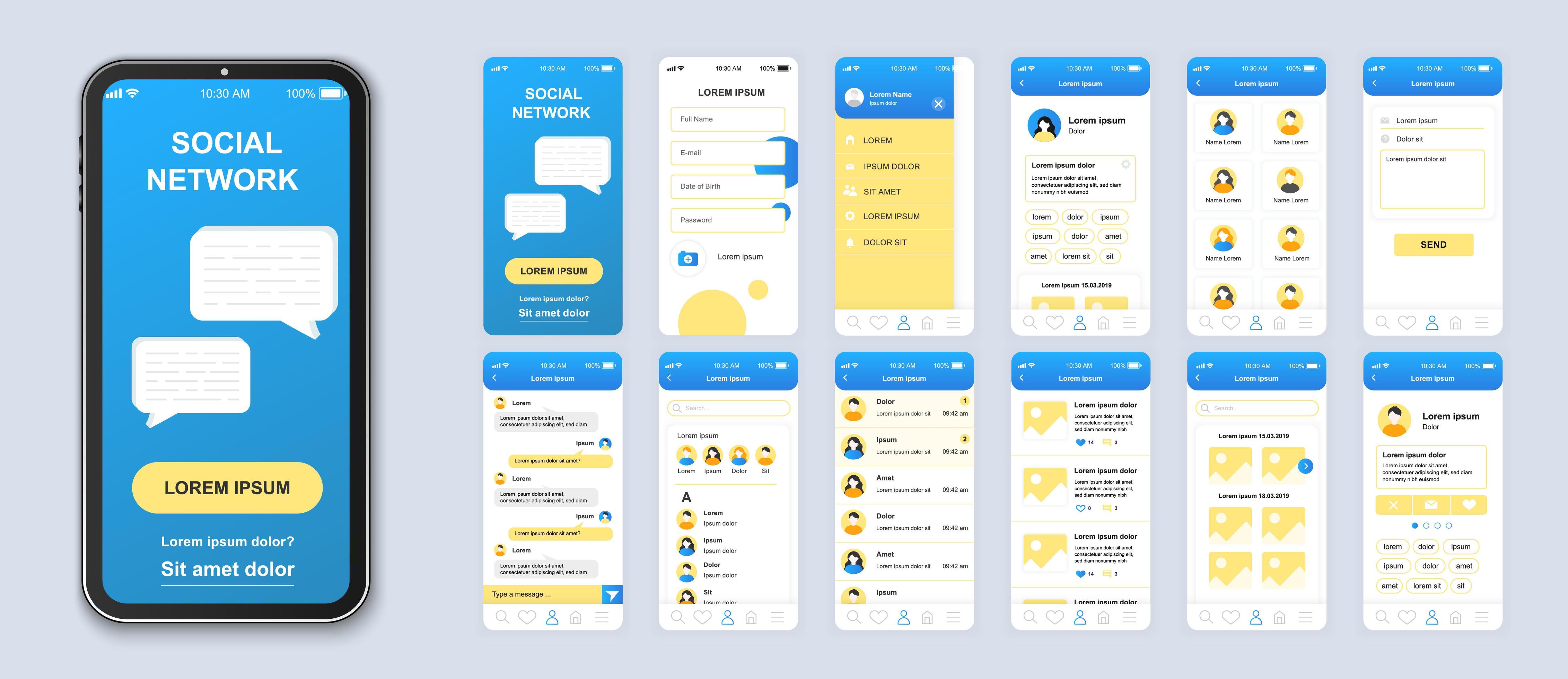 Blue and yellow social network UI mobile app interface vector 1408329 ... Blue and yellow social network UI mobile app interface vector 1408329 ...