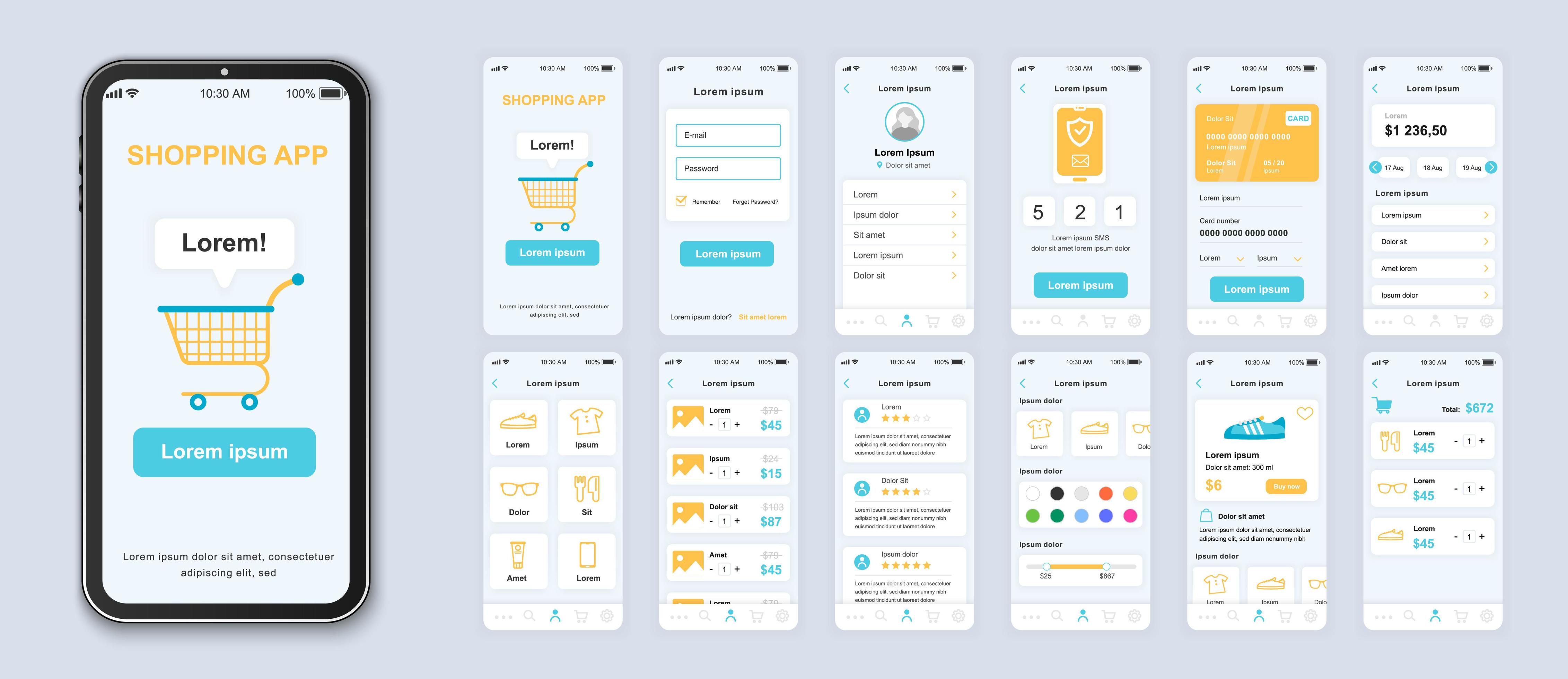 Blue, yellow and white shopping UI app interface design 1408337 Vector ...