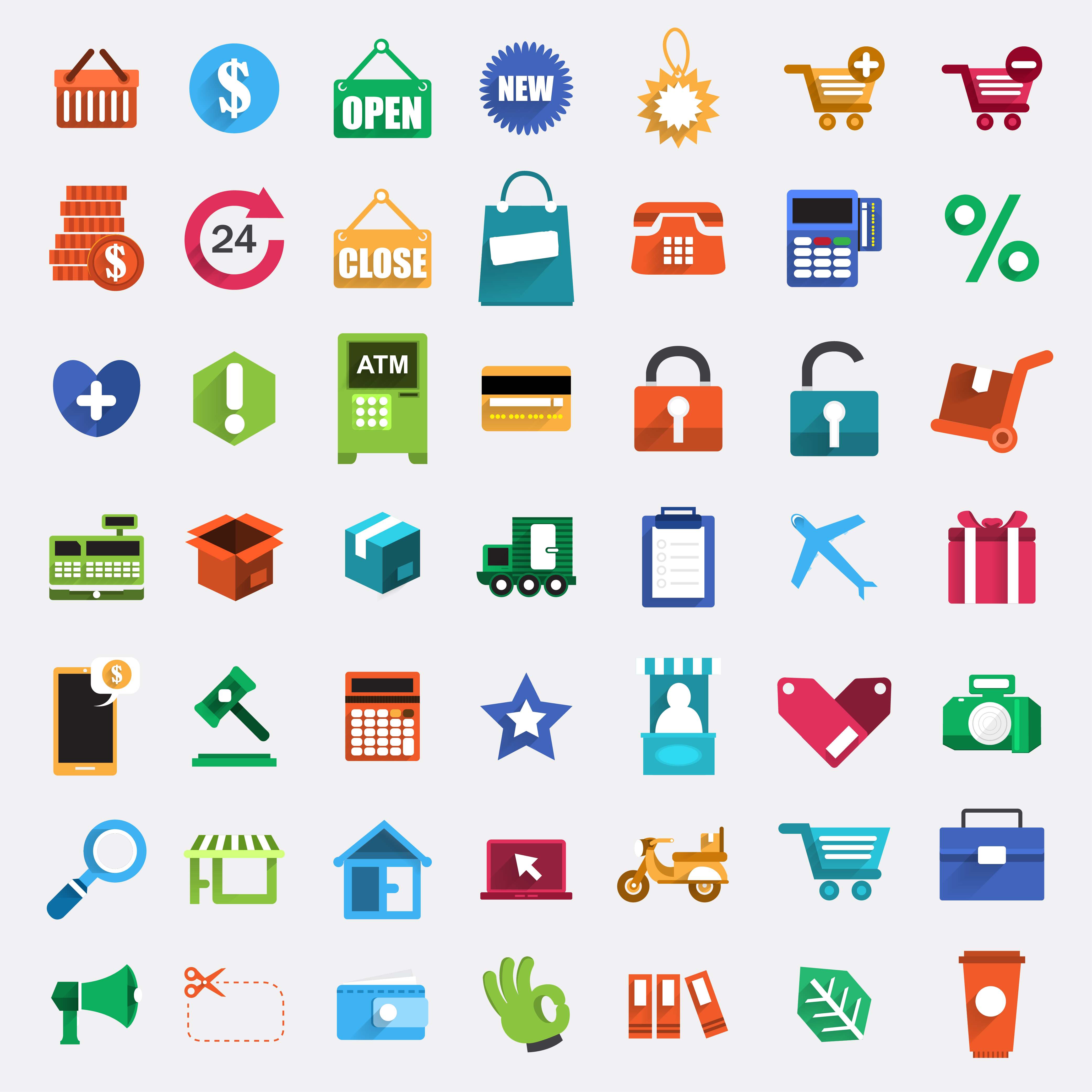 Colorful shopping icons set 1409594 Vector Art at Vecteezy