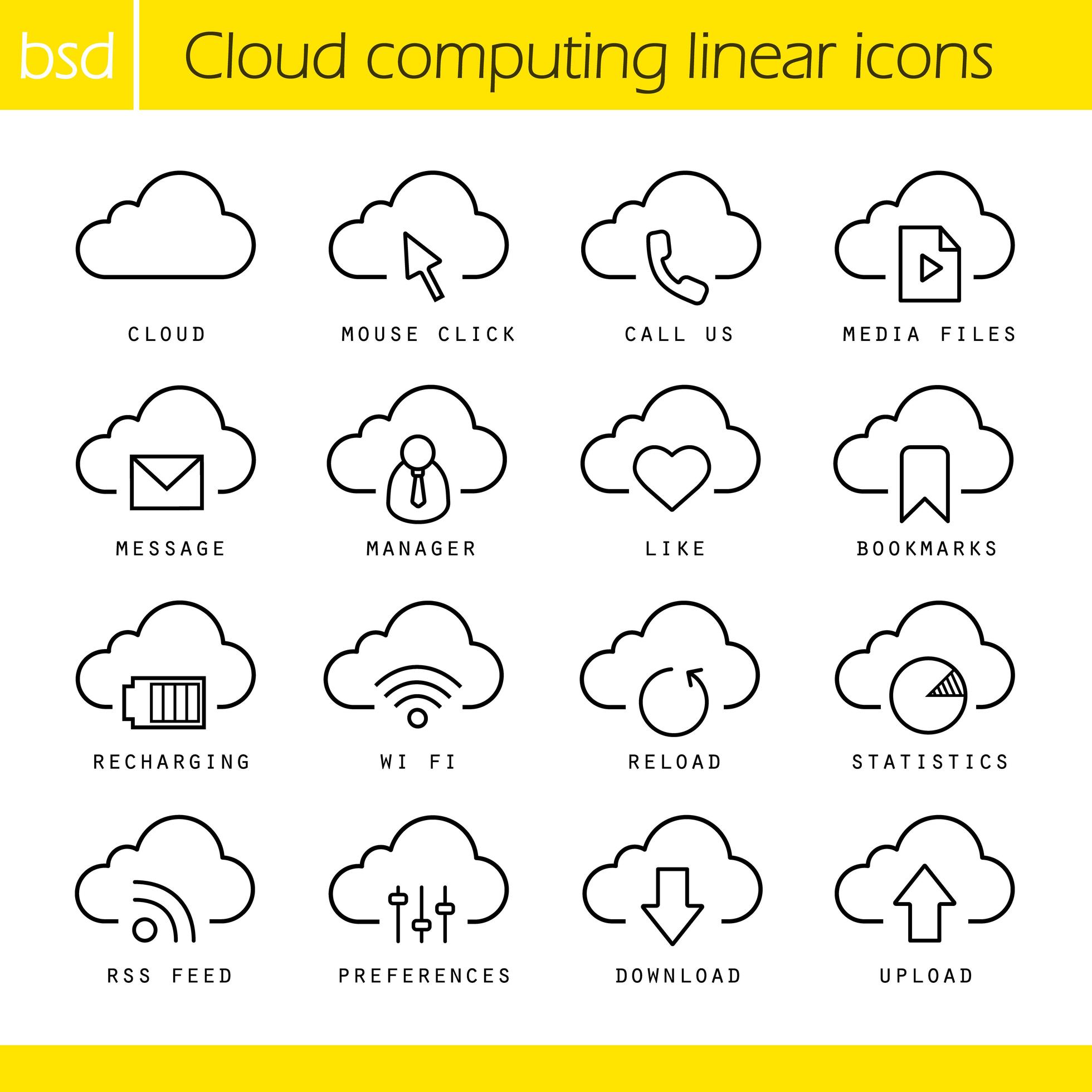 Cloud computing linear icons set 1410532 Vector Art at Vecteezy