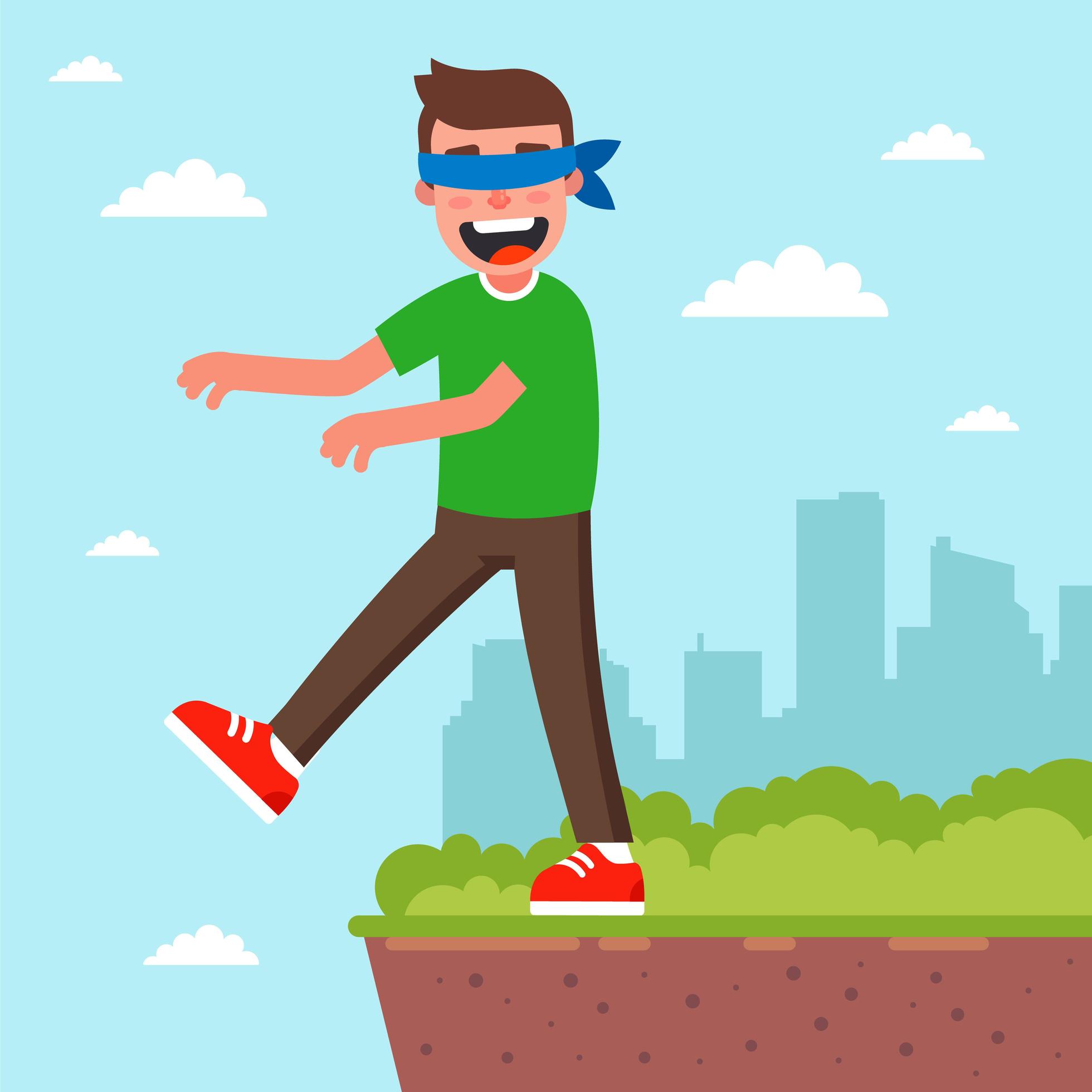Man with blindfold stepping off cliff 1410966 Vector Art at Vecteezy Man with blindfold stepping off cliff 1410966 Vector Art at Vecteezy