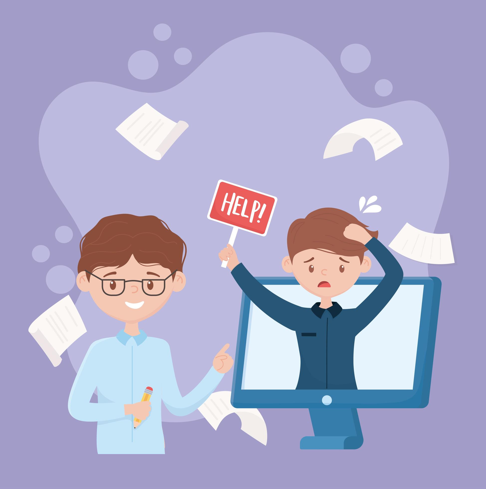 Stressed out employee seeking help online 1419179 Vector Art at Vecteezy Stressed out employee seeking help online 1419179 Vector Art at Vecteezy