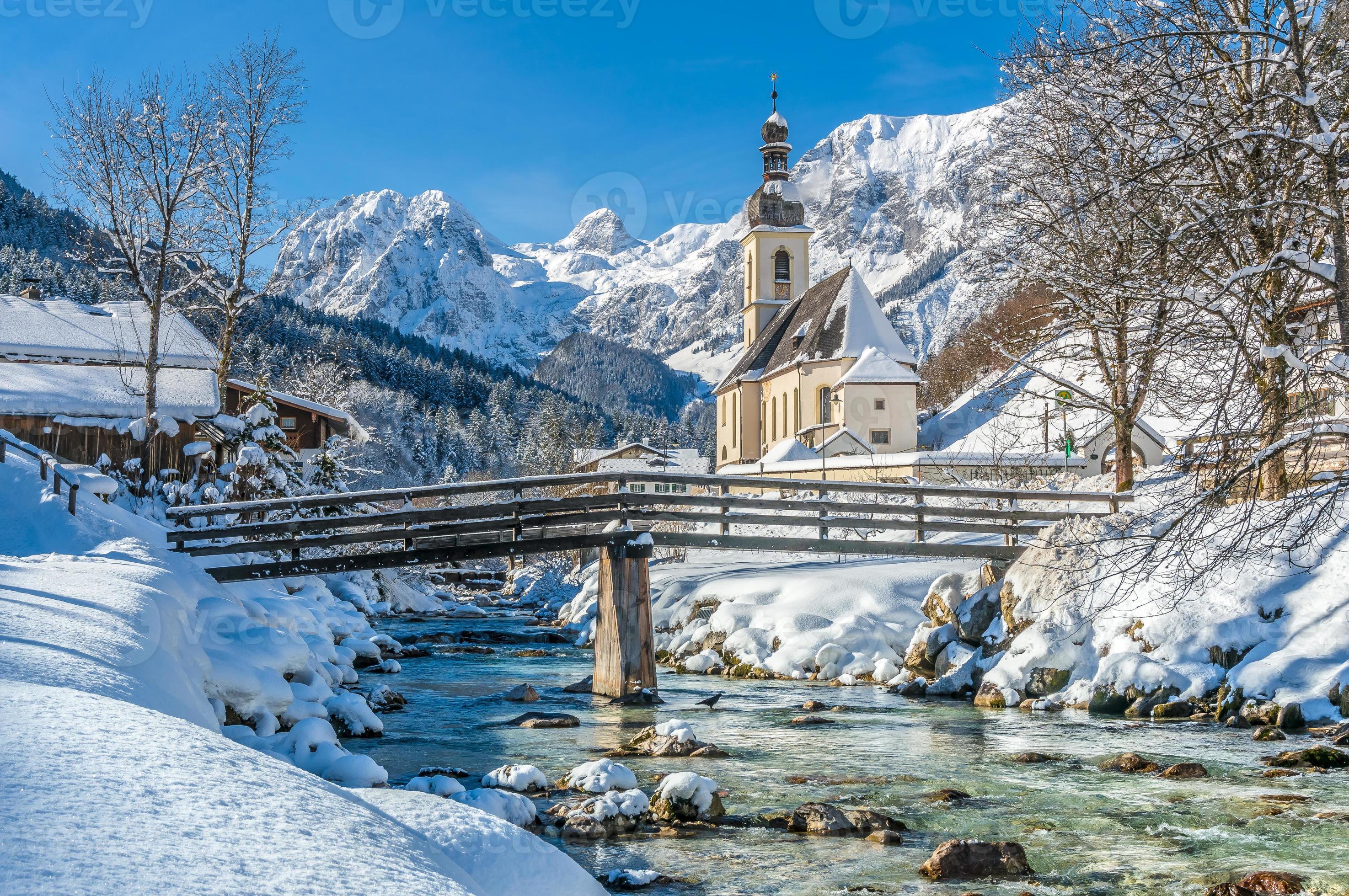 Winter landscape in the Bavarian Alps with church, Ramsau, Germany ... Winter landscape in the Bavarian Alps with church, Ramsau, Germany ...