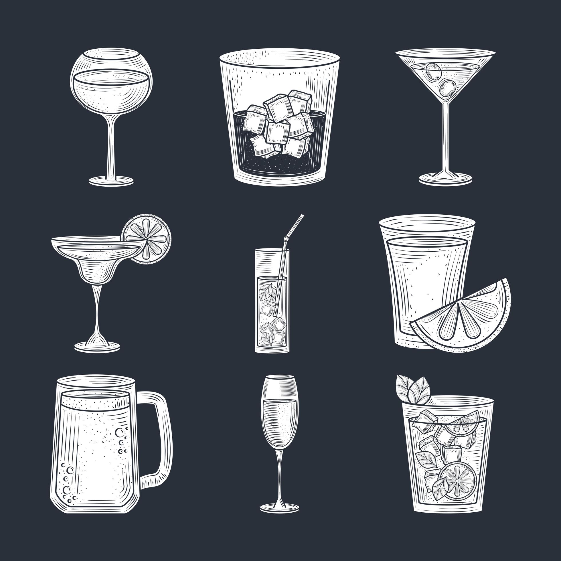Cocktail Drinks Line Art Composition 1429695 Vector Art At Vecteezy