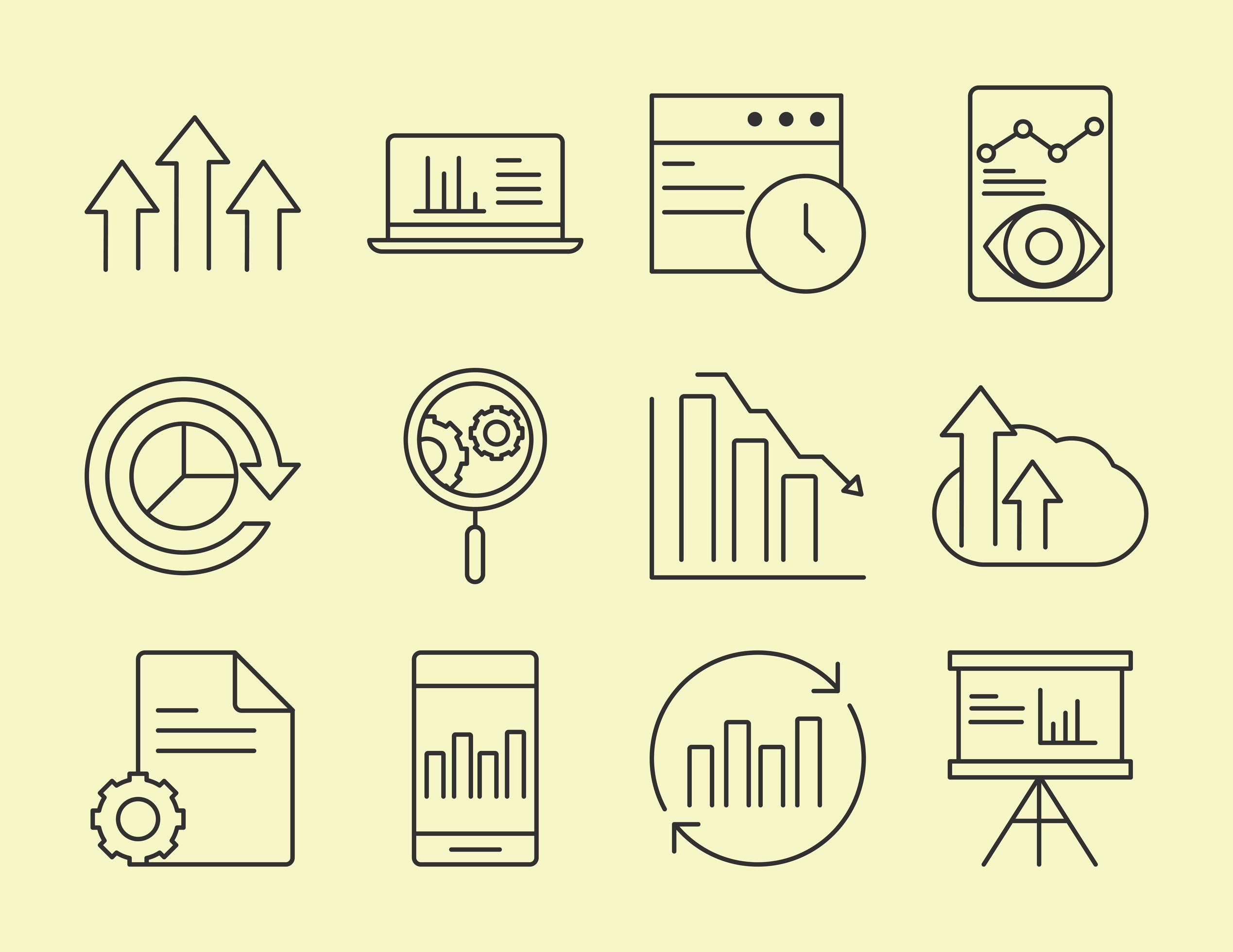 Data analysis, business, and marketing strategy icon set 1431943 Vector ...