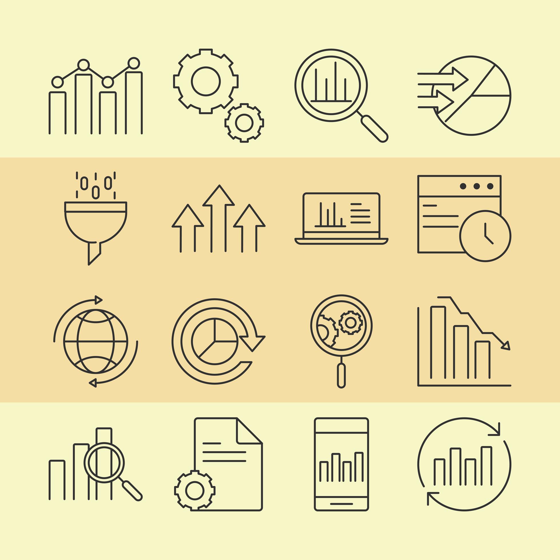 Data analysis, business, and marketing strategy icon set 1431963 Vector ...