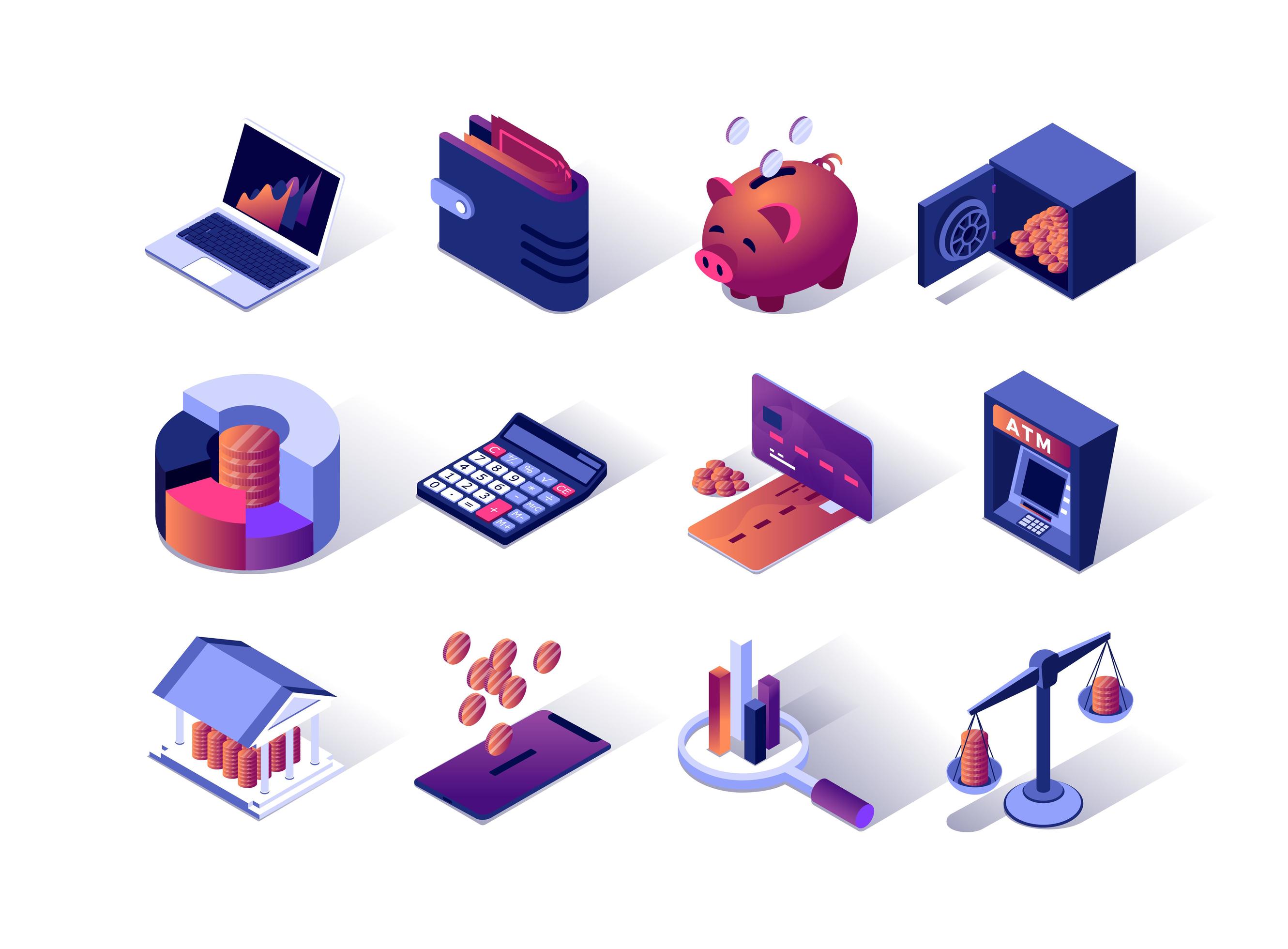 Financial management isometric icons set 1434527 Vector Art at Vecteezy
