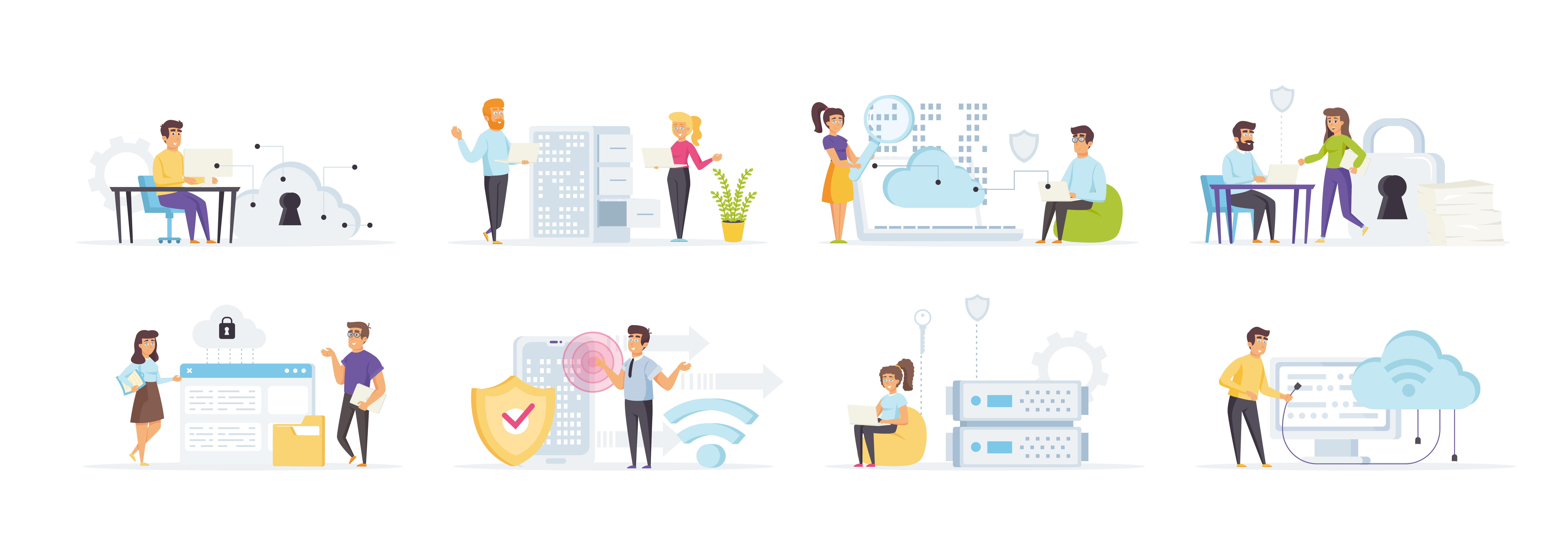 Cloud computing set with people in various situations 1434810 Vector ...