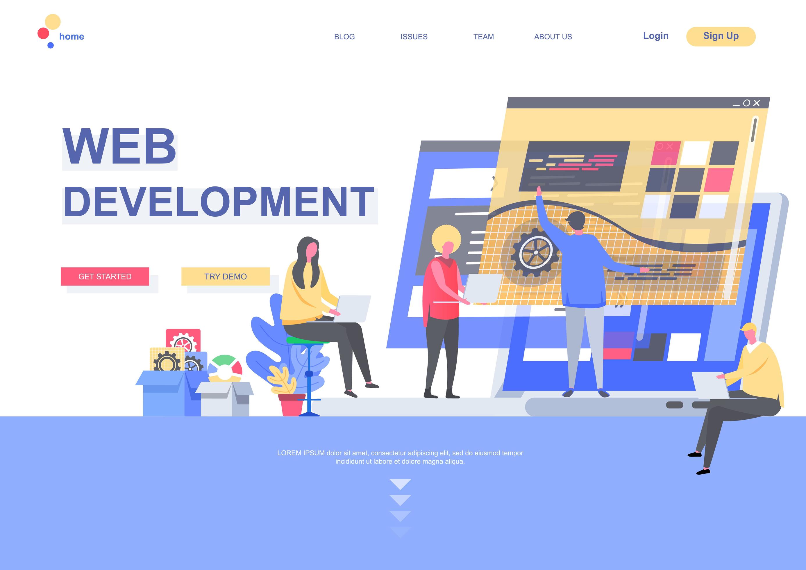 Web development flat landing page template 1436178 Vector Art at Vecteezy