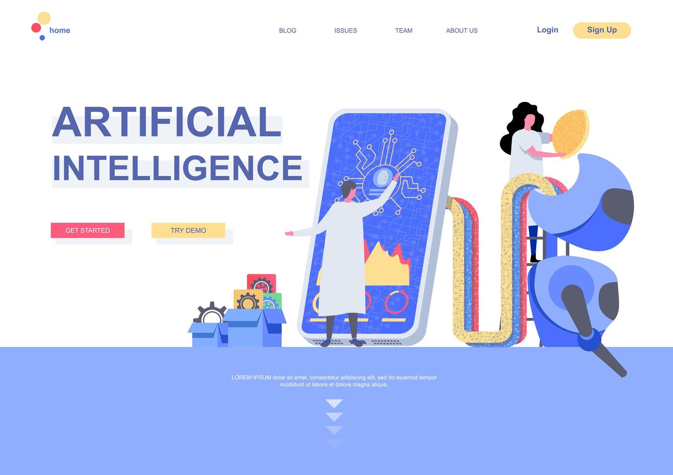 Artificial intelligence landing page template 1436186 Vector Art at Vecteezy