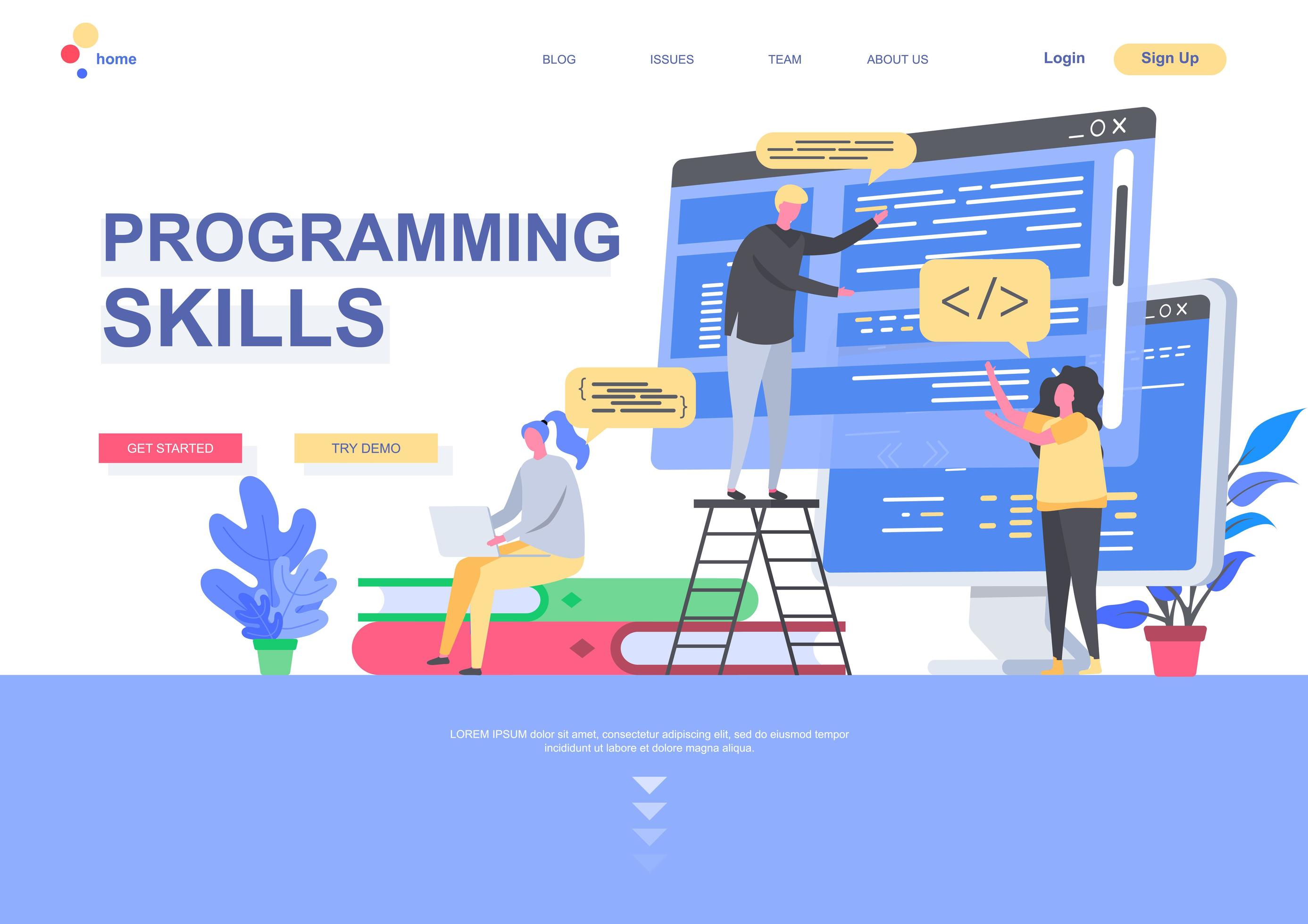 Programming Skills Flat Landing Page Template 1436234 Vector Art At Vecteezy