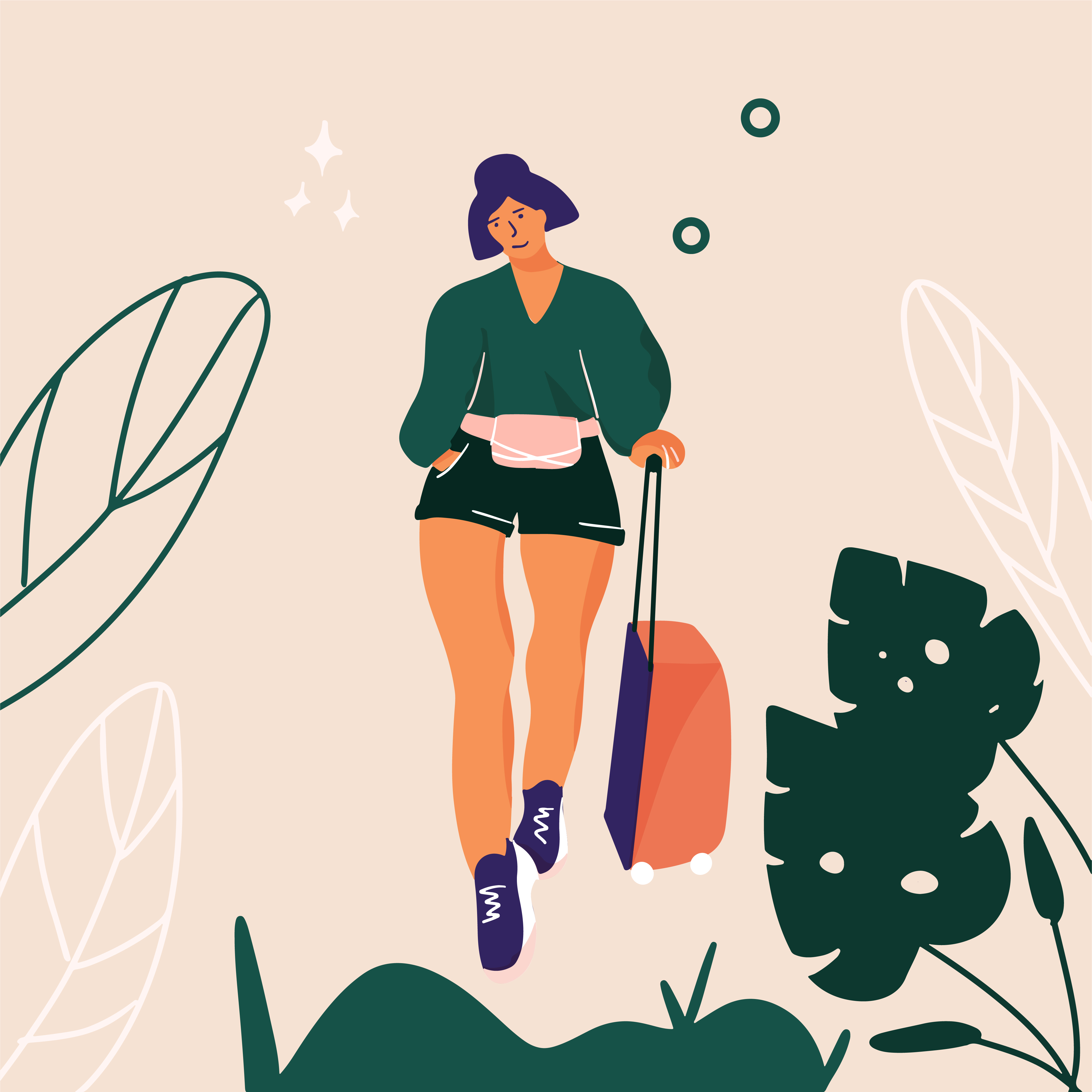 Trendy style traveling girl with luggage at the airport 1437584 Vector ...