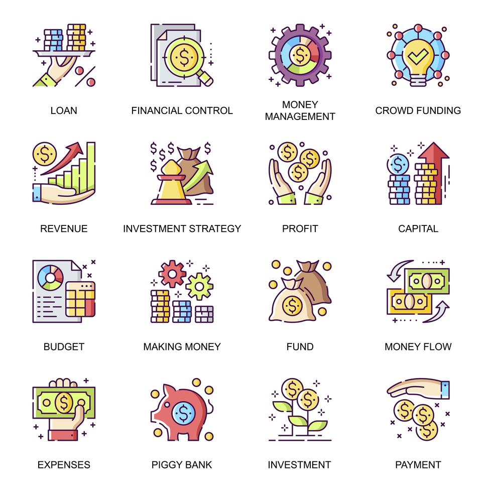 Financial management, flat icons set 1437833 Vector Art at Vecteezy