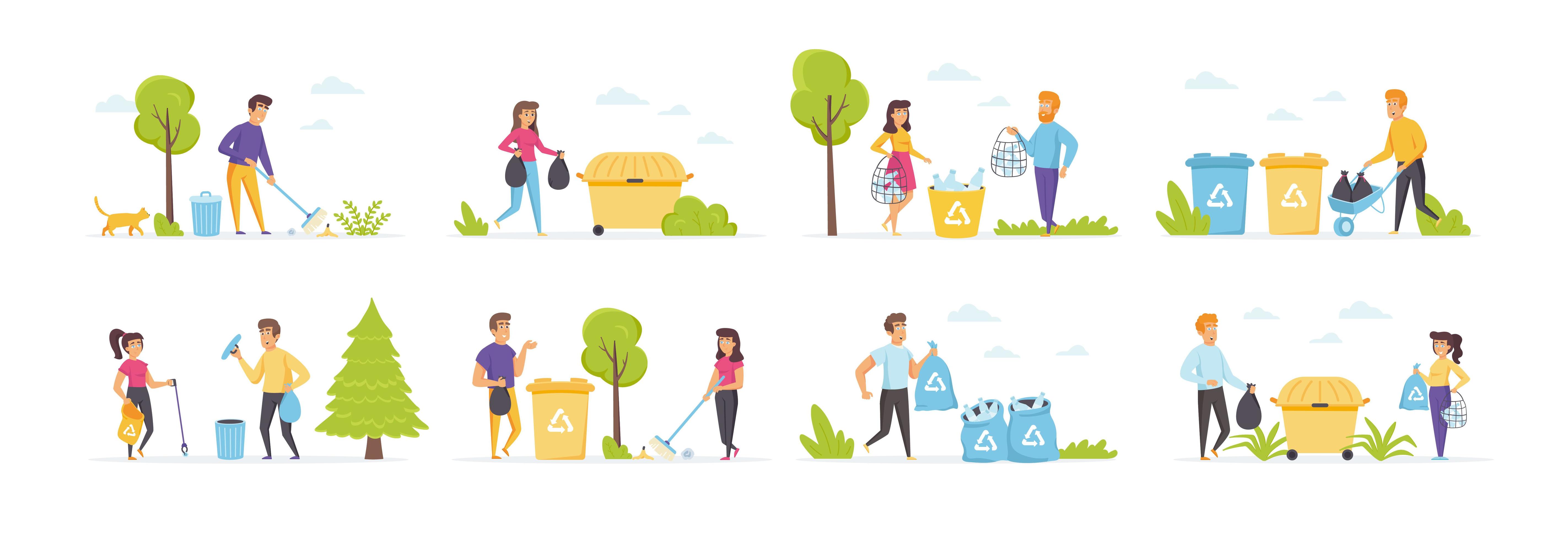 Garbage collection set with people characters 1446882 Vector Art at ...
