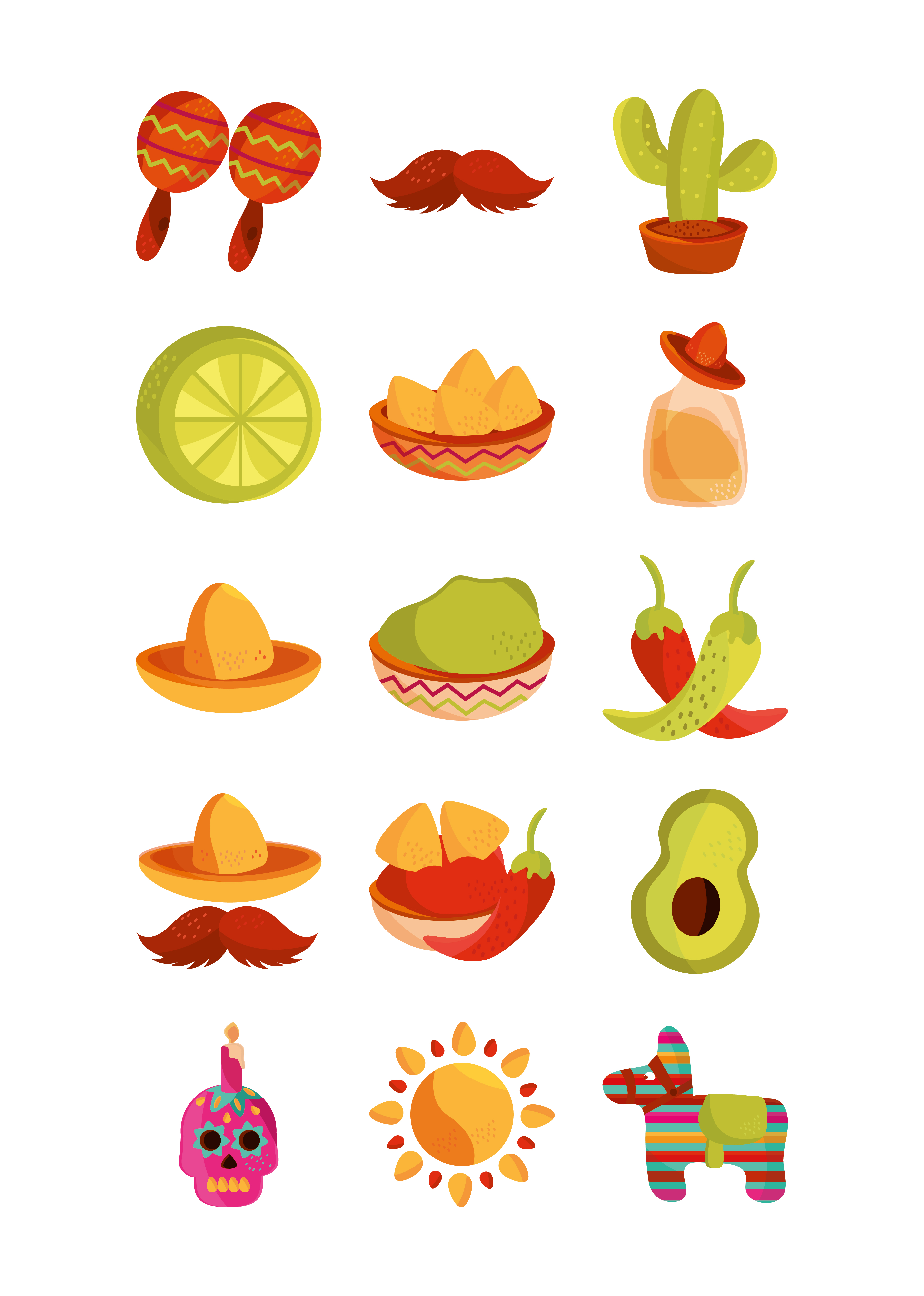 Cinco de Mayo, Mexican decoration icon set 1483481 Vector Art at Vecteezy