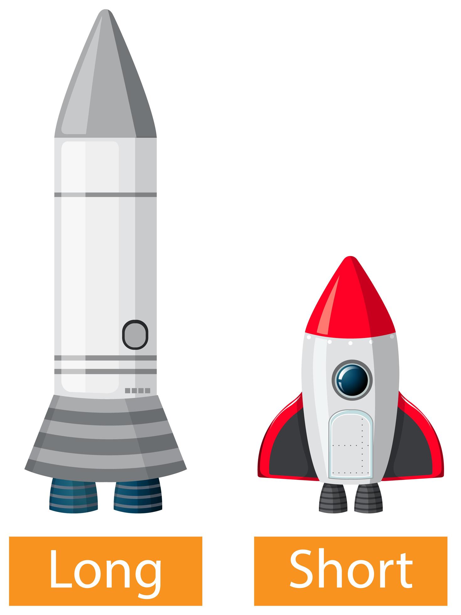 Opposite adjectives words with long and short 1486599 Vector Art at ...