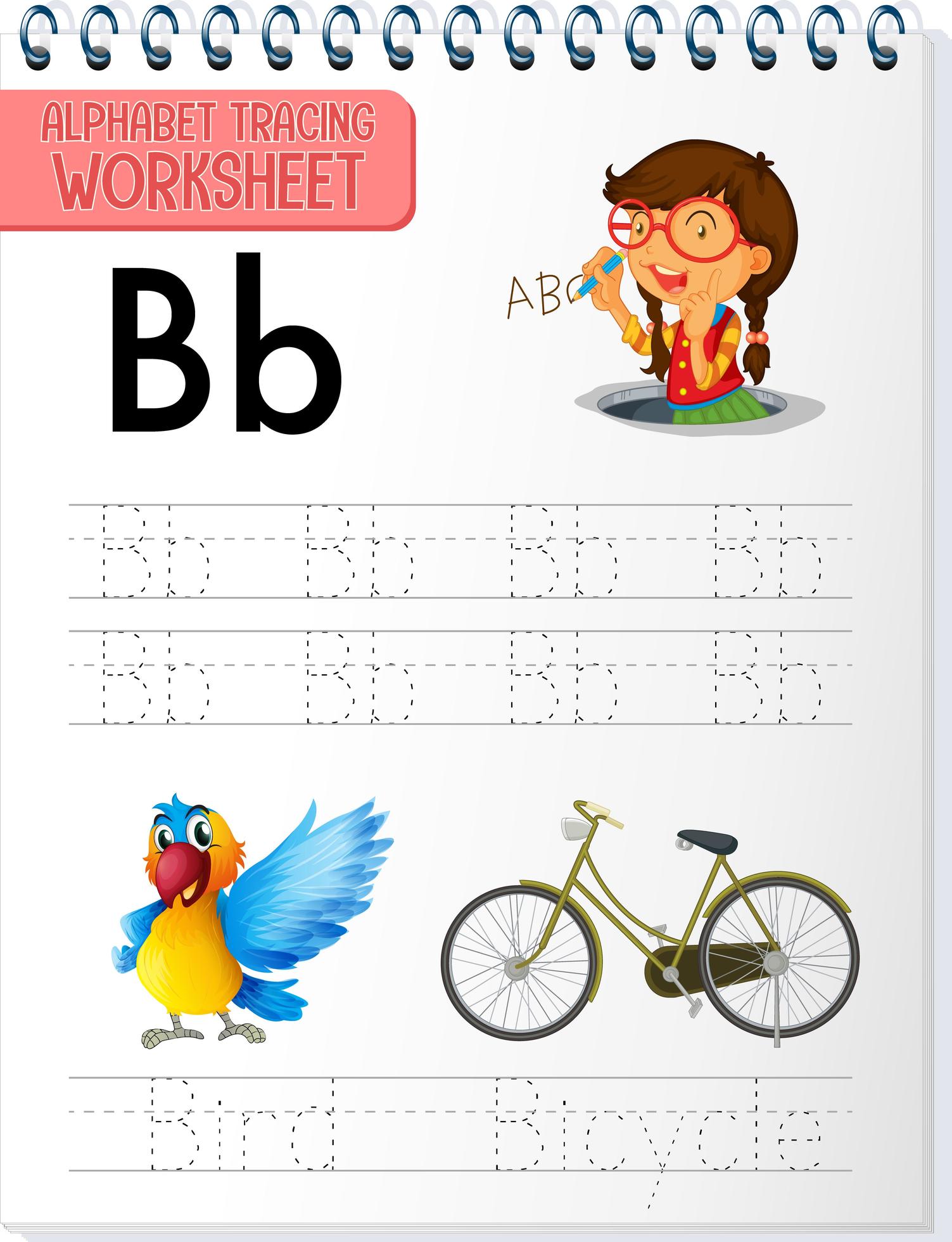 Alphabet tracing worksheet with letter and vocabulary 1520408 Vector ...